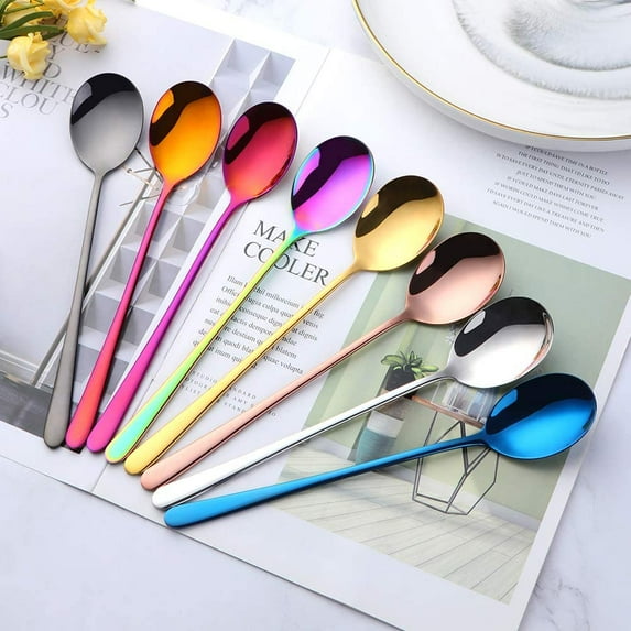JUNCHI-8 Color Dinner Table Spoons 8-Inch Stainless Steel Metal Korean ...