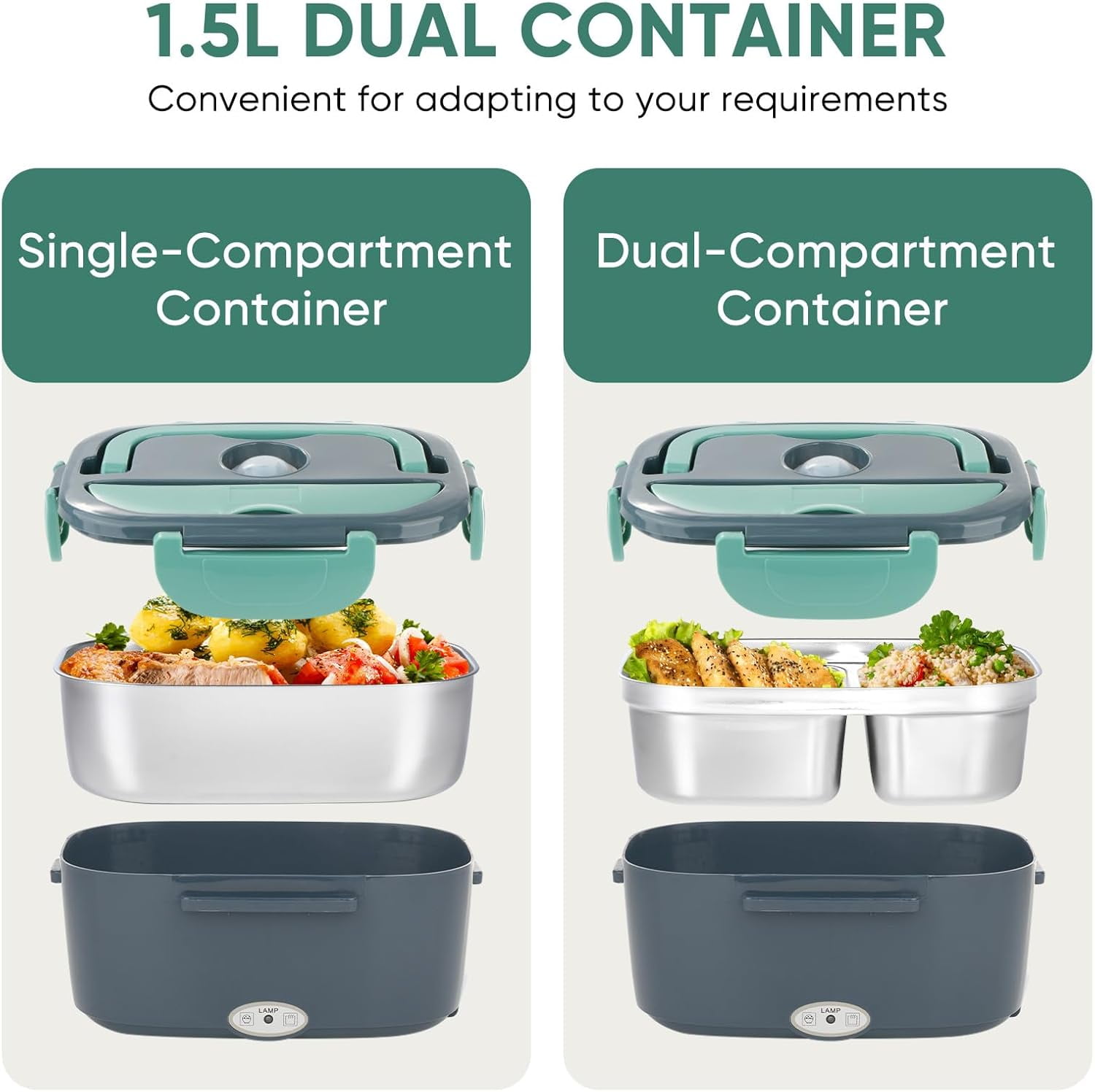 JUNCHI-80W Faster Heated Lunch Box for Adults, Electric Lunch Box for ...