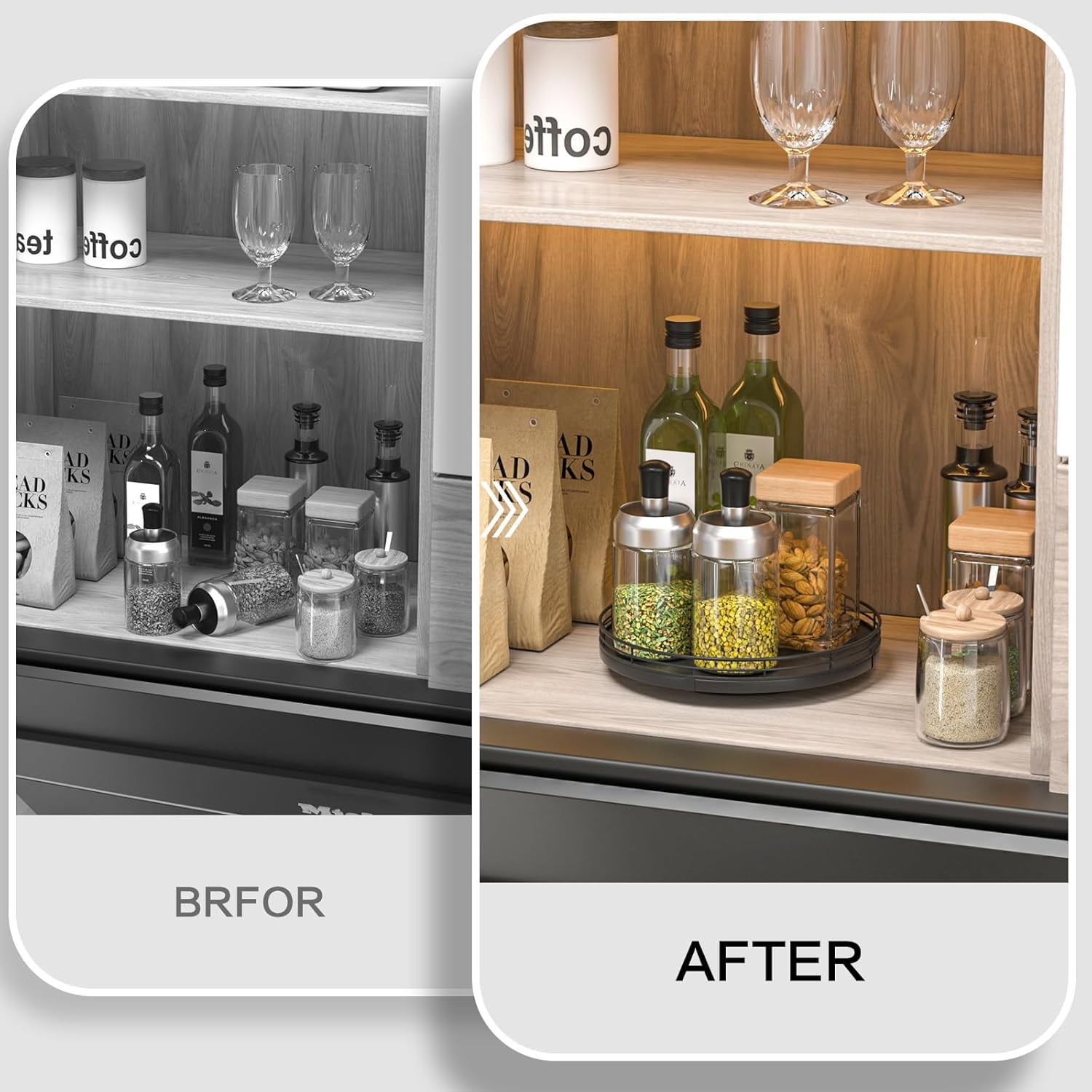 JUNCHI-9" Oak Wood Lazy Susan Turntable Organizer, Lazy Susan for ...