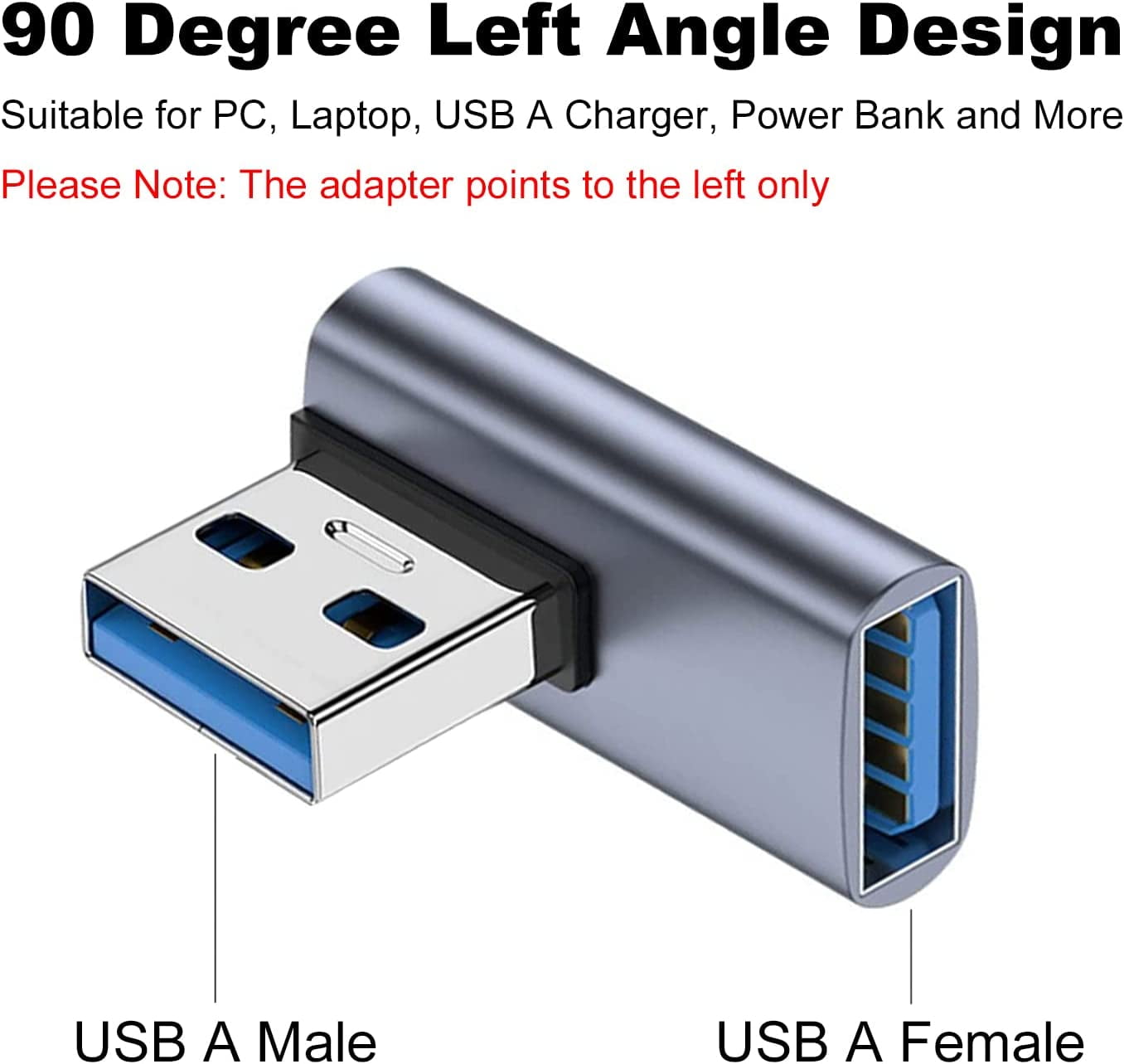 JUNCHI-90 Degree USB 3.1 Adapter 2 Pack, Left Angle USB A Male to ...