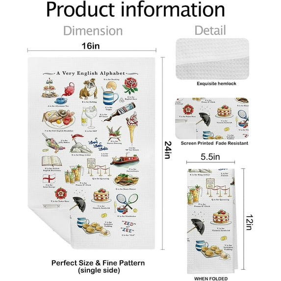 JUNCHI-A Very English Alphabet Decorative Kitchen Towels, British ...