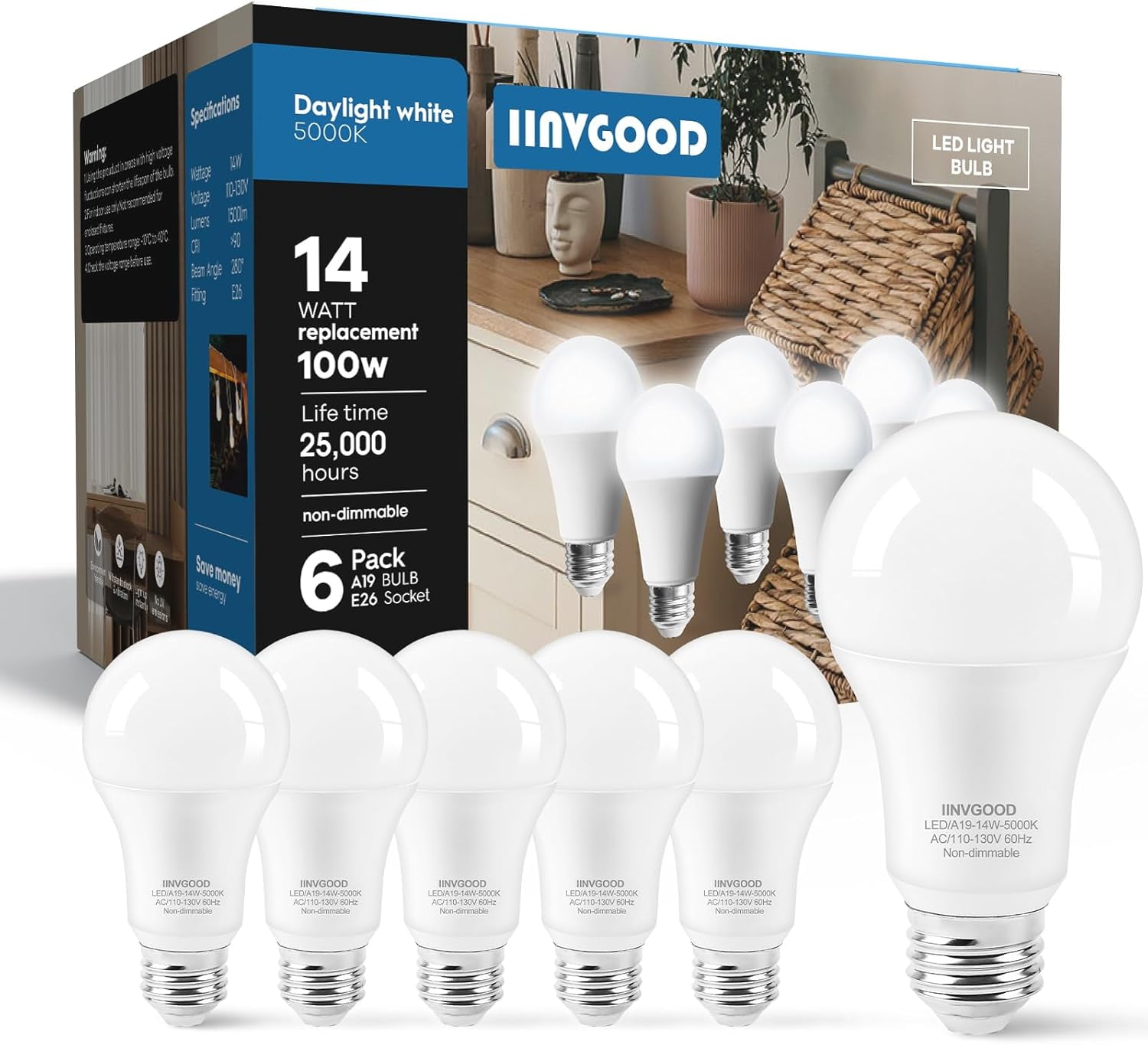 JUNCHI-A19 LED Light Bulbs, 14W 1600 Lumens LED Bulbs 100-125 Watt ...