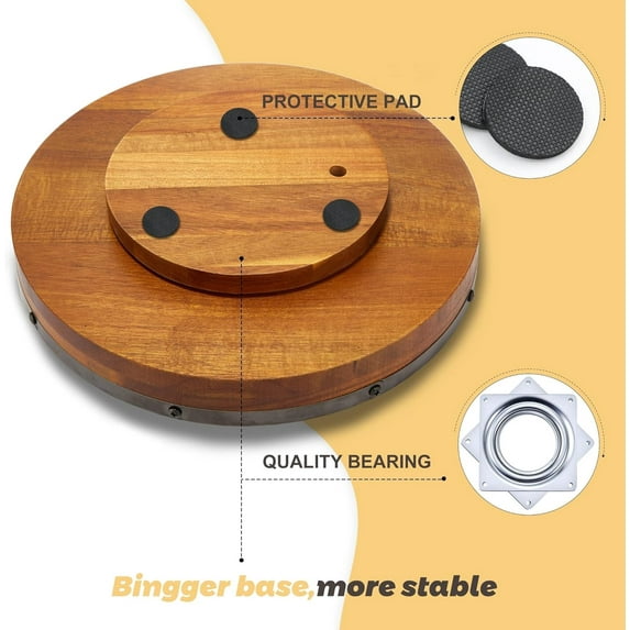 JUNCHI-Acacia Wood Lazy Susan - 10 Inch Decorative Turntable for Table ...
