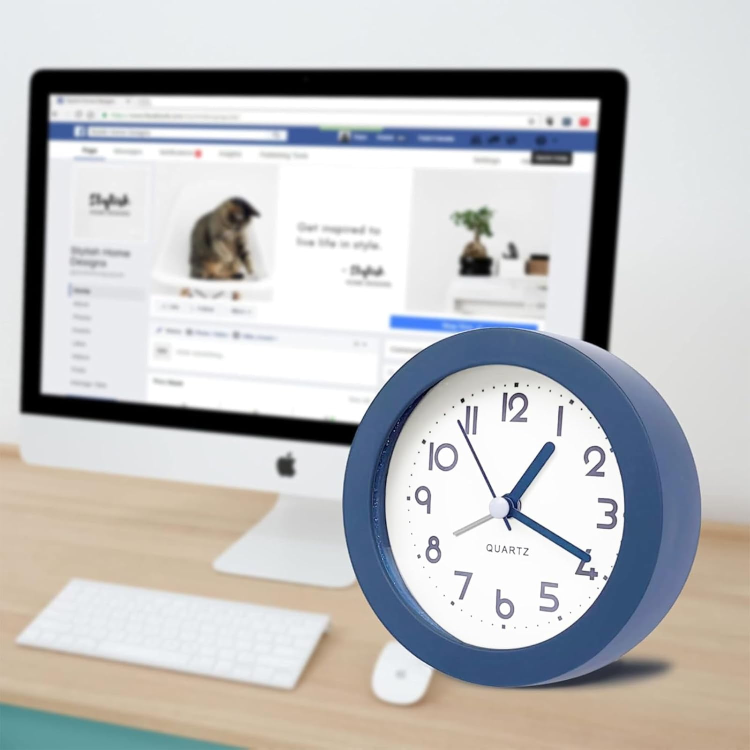 JUNCHI-Alarm Clock with Backlight, 4.5 Inches Cute Analog Round Digital ...