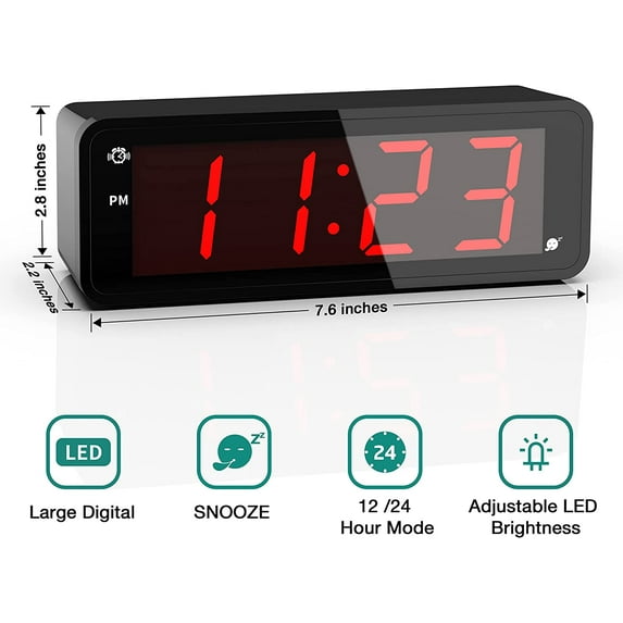JUNCHI-Alarm Clock, Large Display 1.8" LED Numbers, Adjustable Led ...