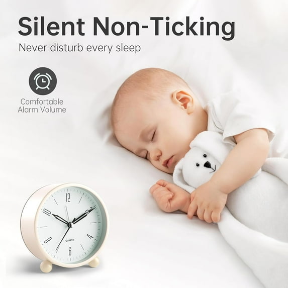 JUNCHI-Analog Alarm Clock, 4 inch Super Silent Non Ticking Small Clock ...