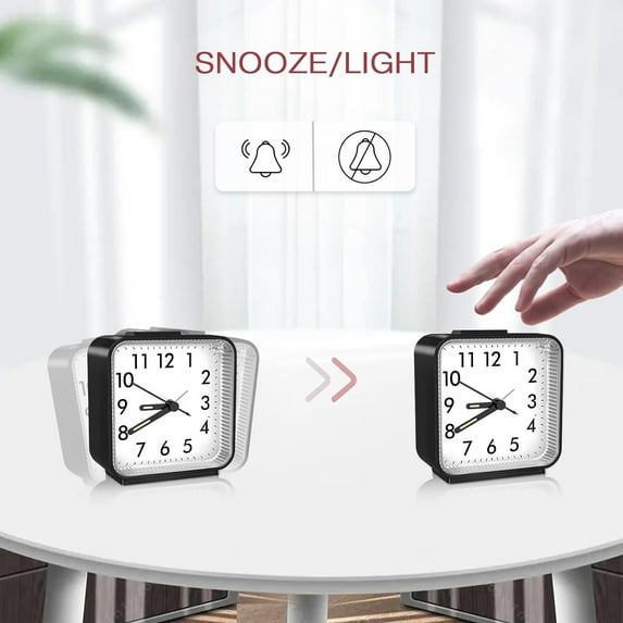 JUNCHI-Analog Alarm Clock, Battery Operated Analog Travel Alarm Clock ...