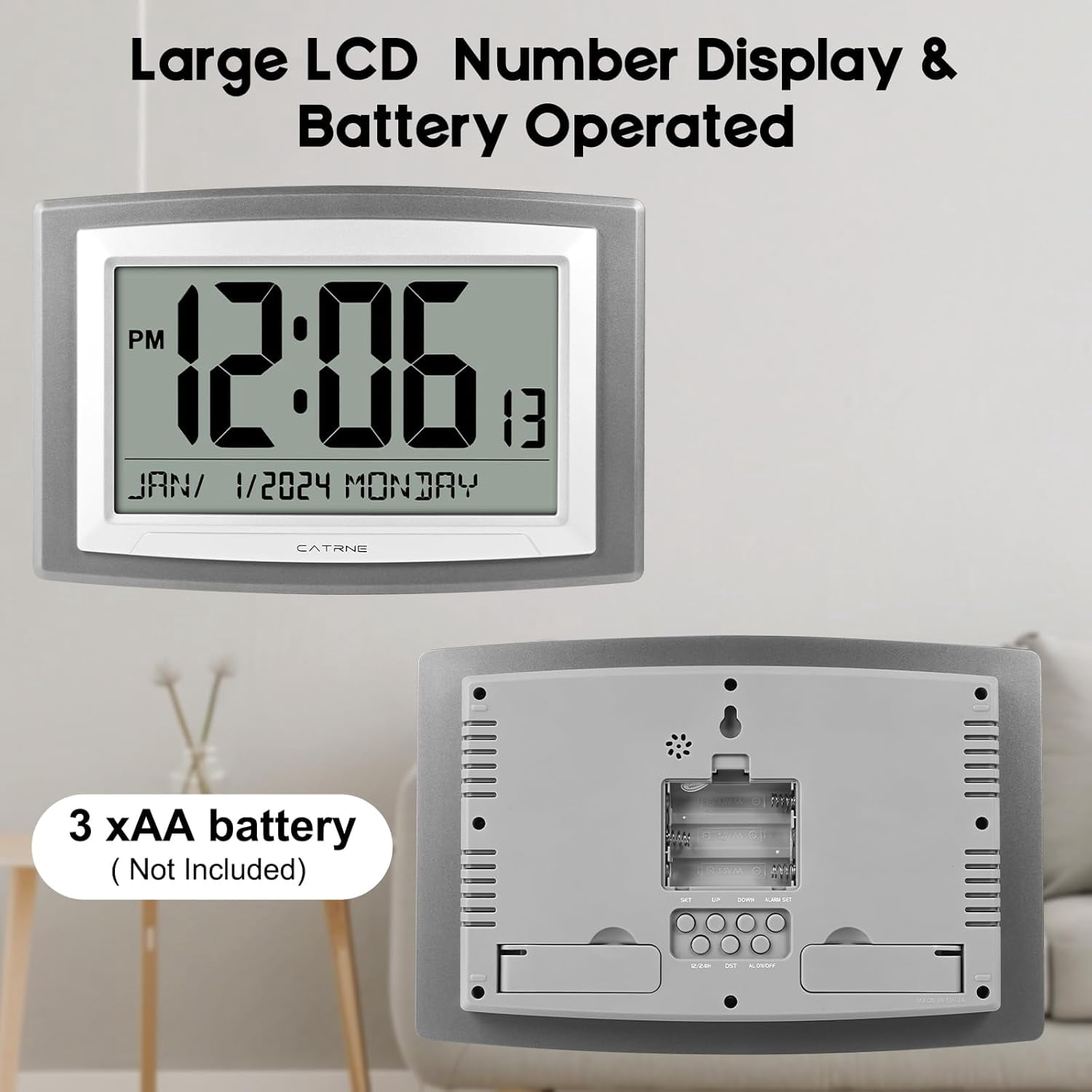 JUNCHI-Auto Set Digital Wall Clock Battery Operated,12.5 Inch Large ...
