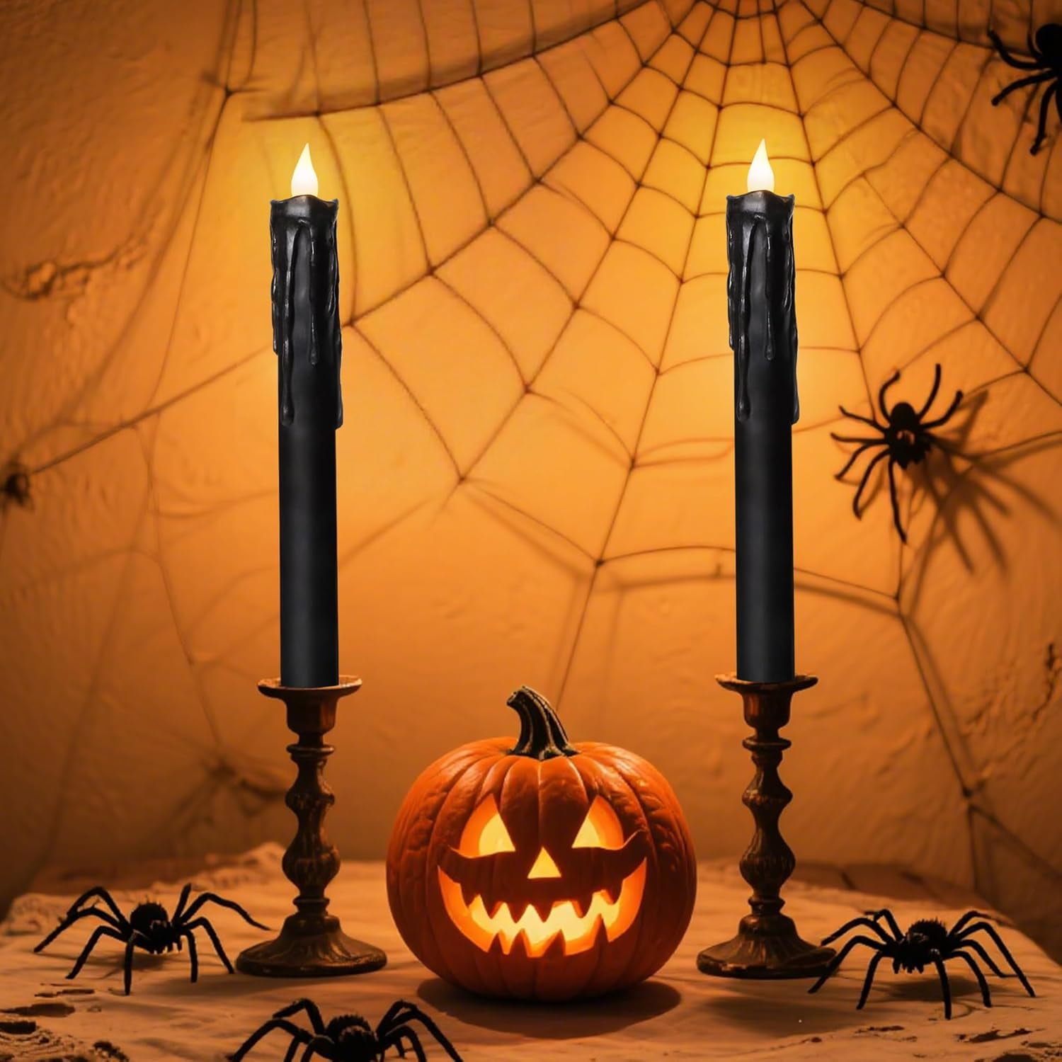 JUNCHI-Black Flameless Taper Candles with Remote and Timer, Real Wax ...