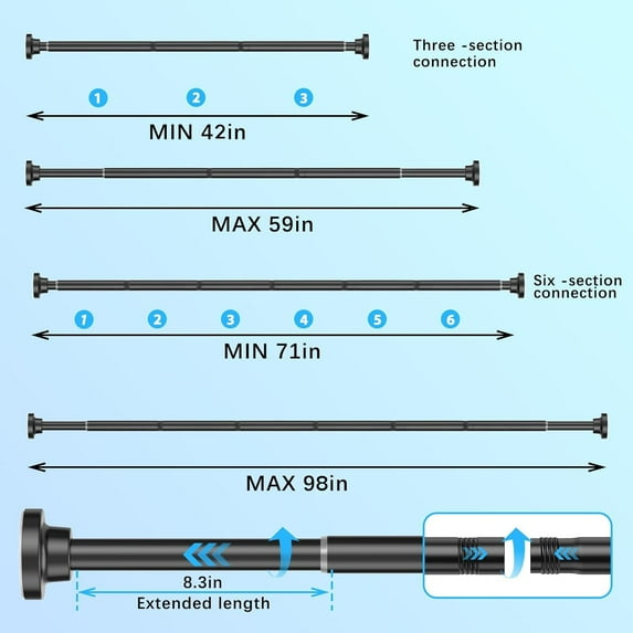 JUNCHI-Black Spring Tension Curtain Rods Shower Curtain Rod for ...