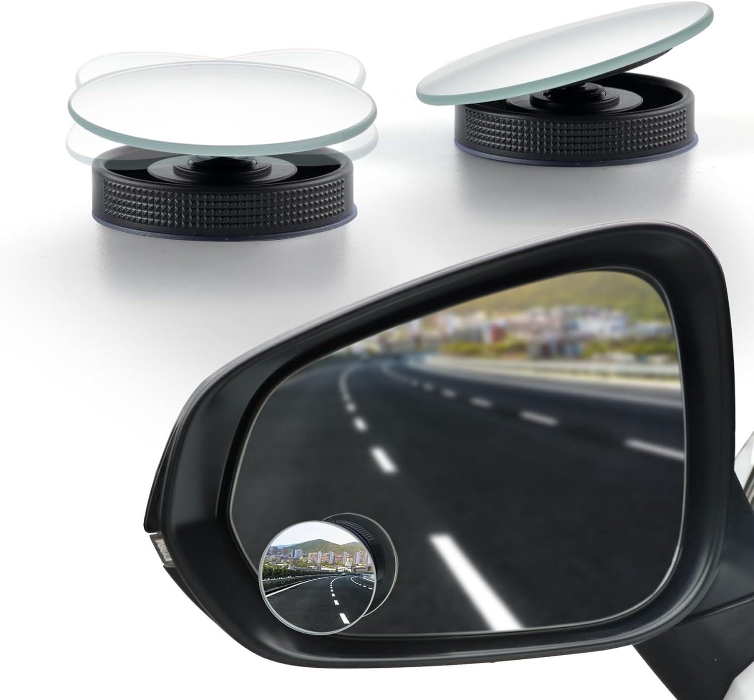 JUNCHI-Blind Spot Car Mirror, 2" Round HD Glass Frameless Convex Side ...