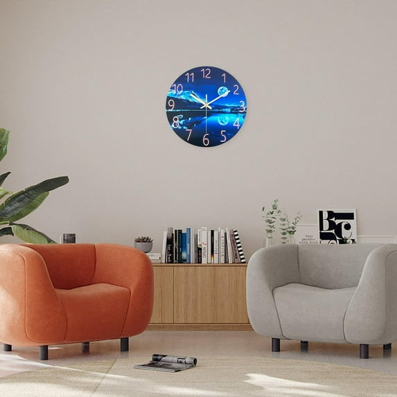JUNCHI-Blue Wall Clocks for Living Room 14 Inch Analog Wall Clock ...