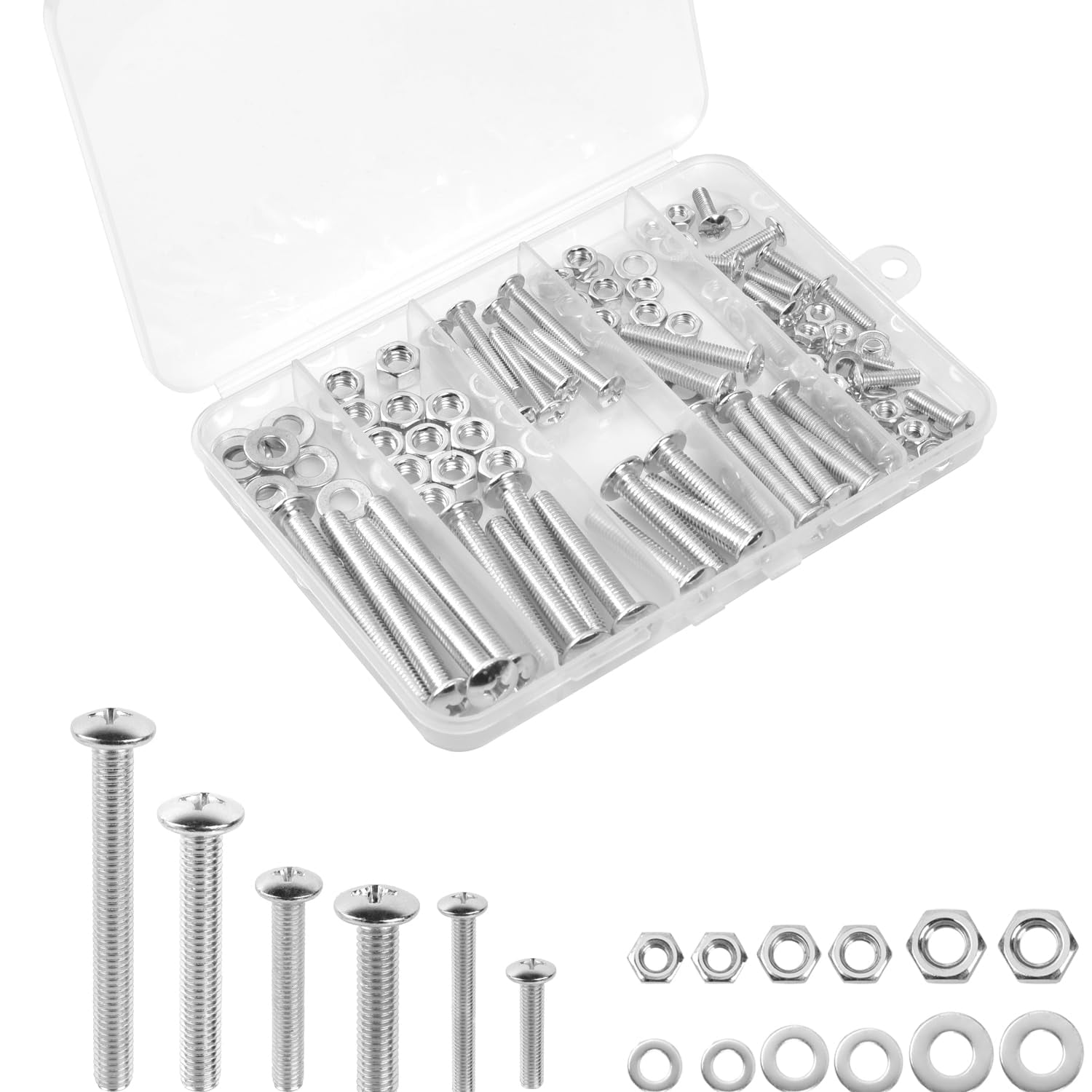 JUNCHI-Bolts, Nuts, and Washer Assortment Kit - 120 pcs Nuts and Bolts ...