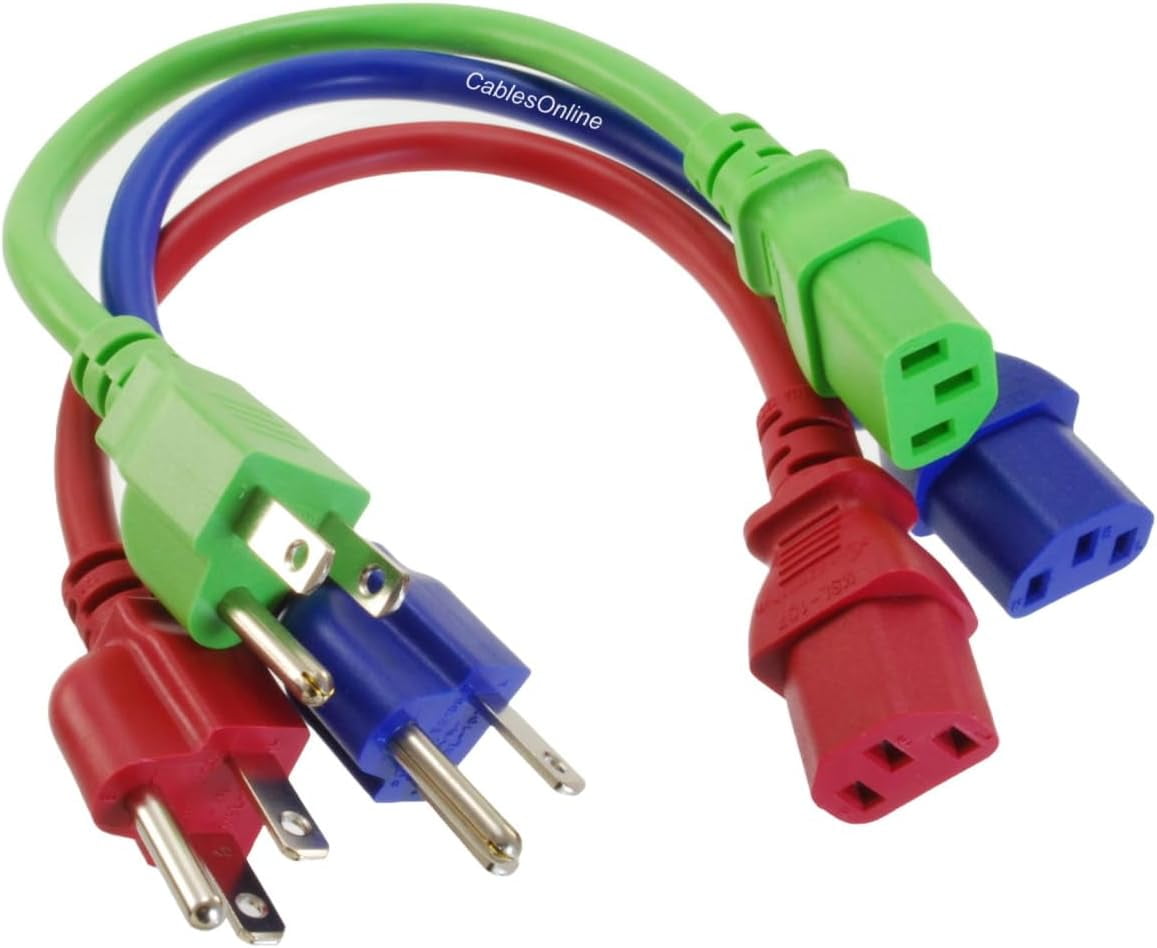 JUNCHI-CablesOnline 3-Pack 1ft Short 3-Conductor, 18AWG, NEMA 5-15P to ...