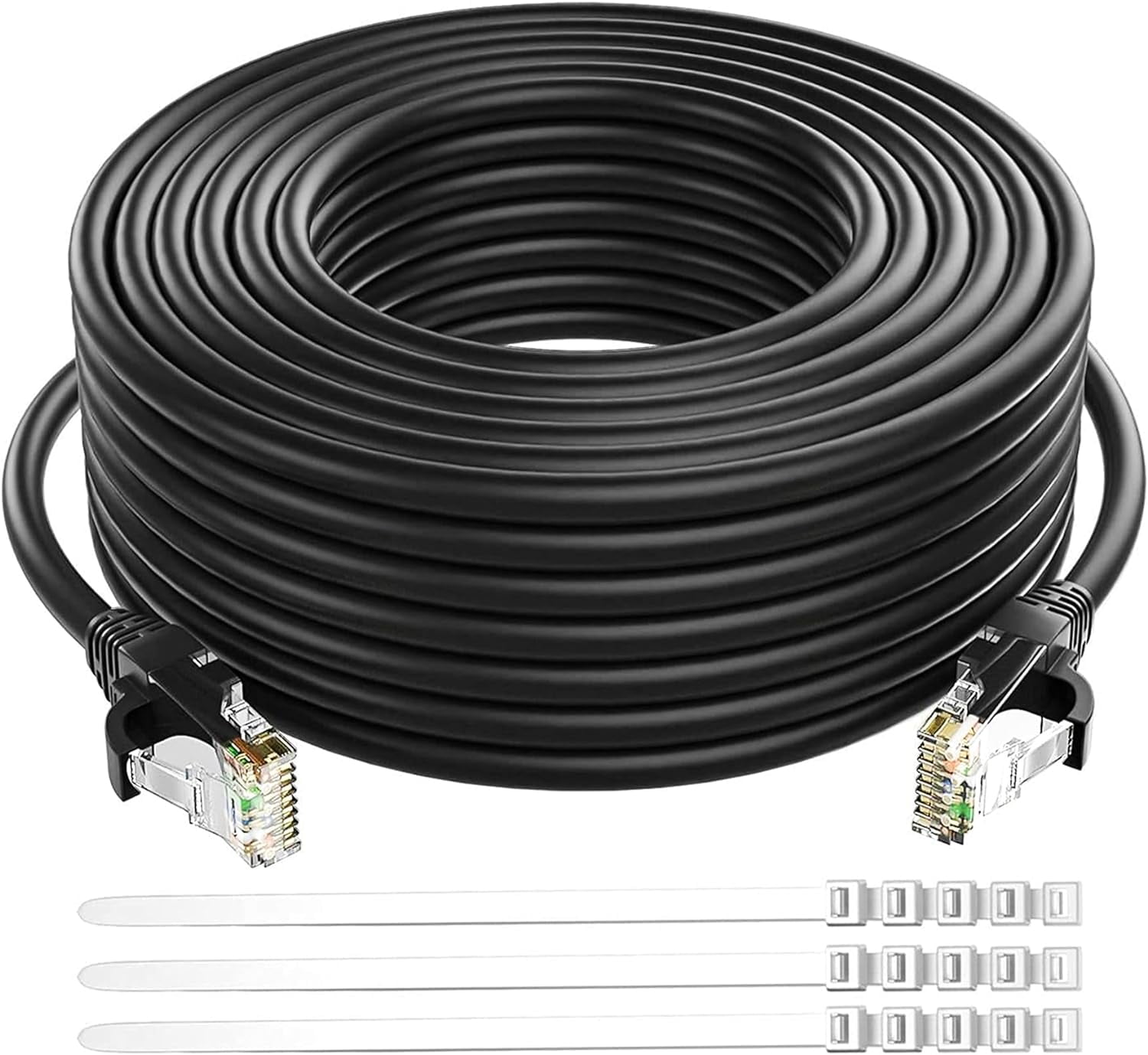 JUNCHI-Cat 6 Ethernet Cable 100 Ft-Black, Outdoor & Indoor Snagless ...