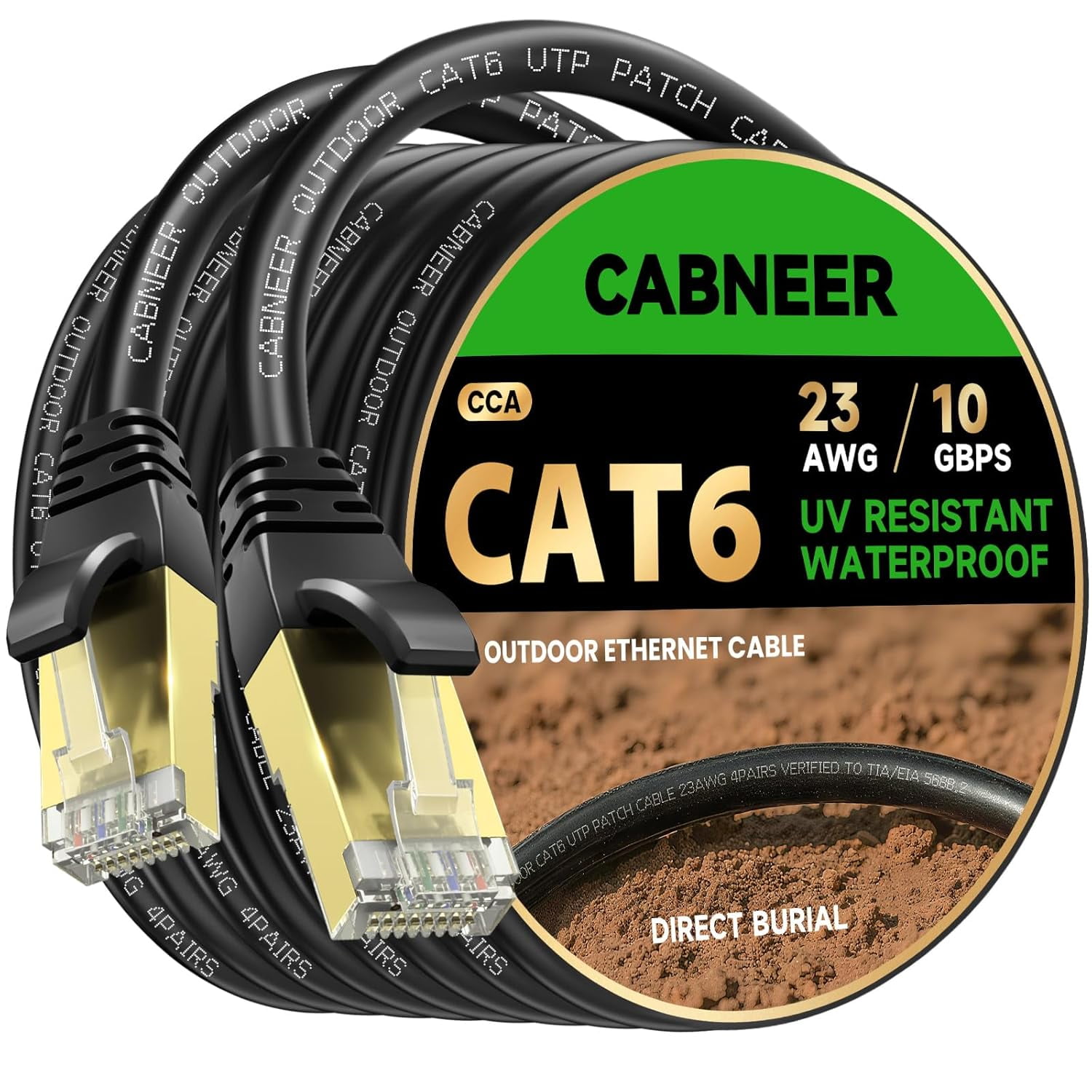 JUNCHI-Cat 6 Ethernet Cable 15 ft, Outdoor & Indoor 23AWG 10Gbps High Speed, Weatherproof Direct ...