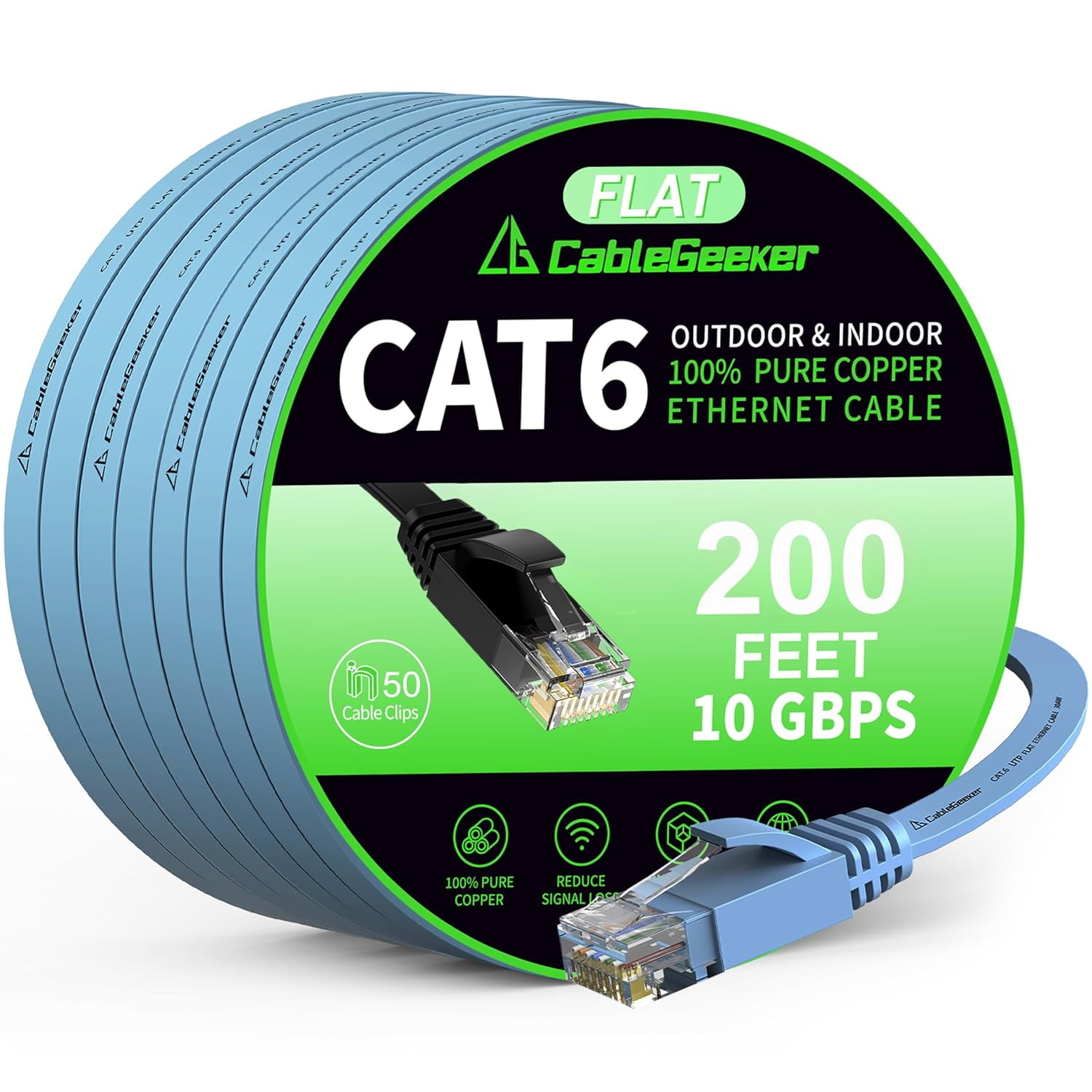 JUNCHI-Cat 6 Ethernet Cable 200 ft, High Speed 10Gbps Flat Internet ...