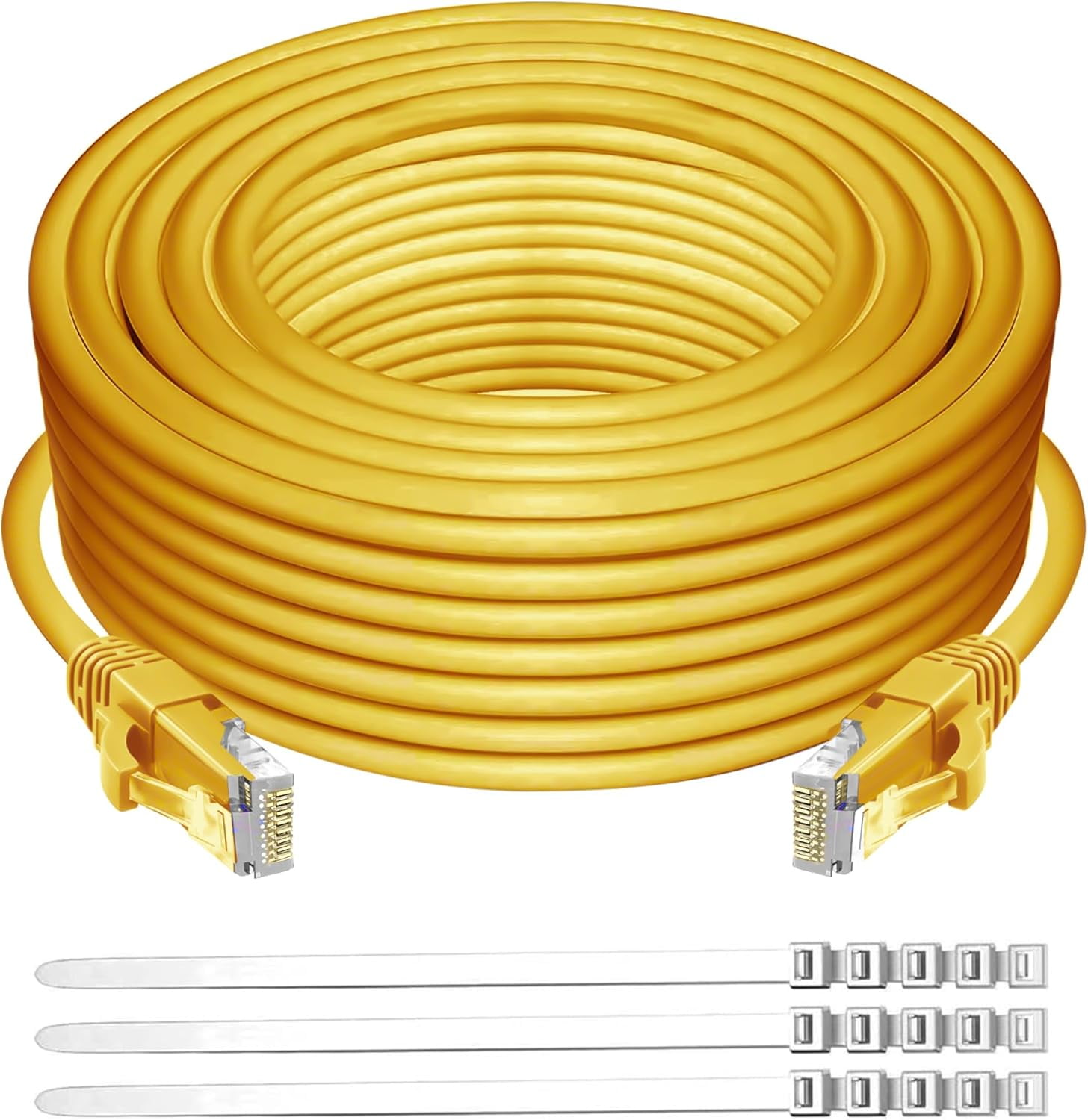 JUNCHI-Cat 6 Ethernet Cable 50 Ft-Yellow, Outdoor & Indoor Snagless ...