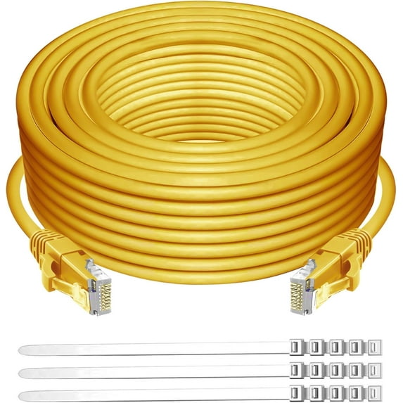 JUNCHI-Cat 6 Ethernet Cable 50 Ft-Yellow, Outdoor & Indoor Snagless ...