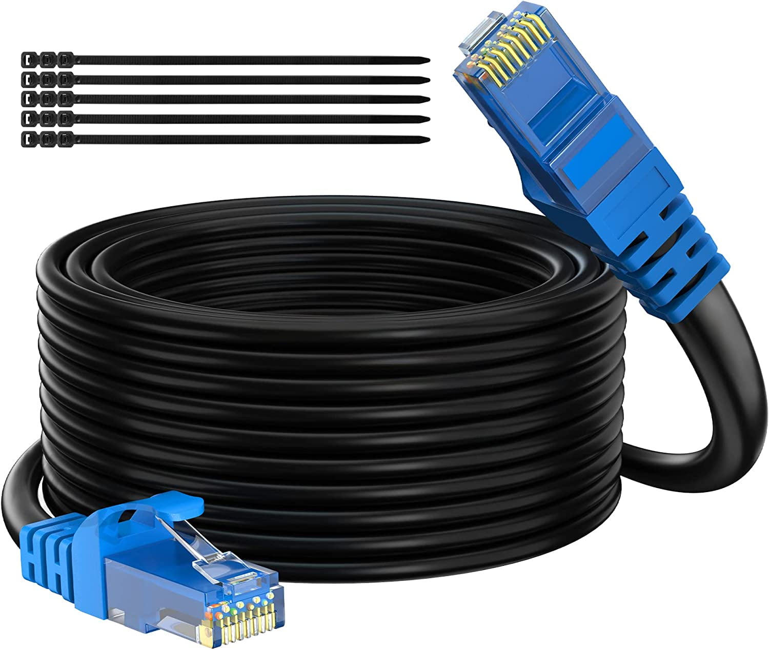 JUNCHI-Cat 6 Outdoor Ethernet Cable 100 Ft Black, High Speed Heavy Duty ...
