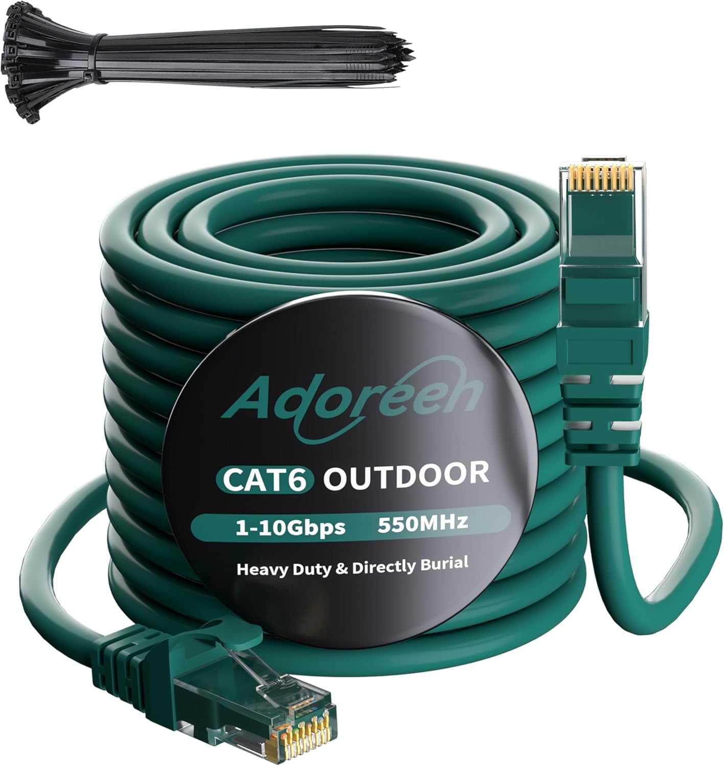 JUNCHI-Cat 6 Outdoor Ethernet Cable 75 Ft Green, High Speed Heavy Duty ...