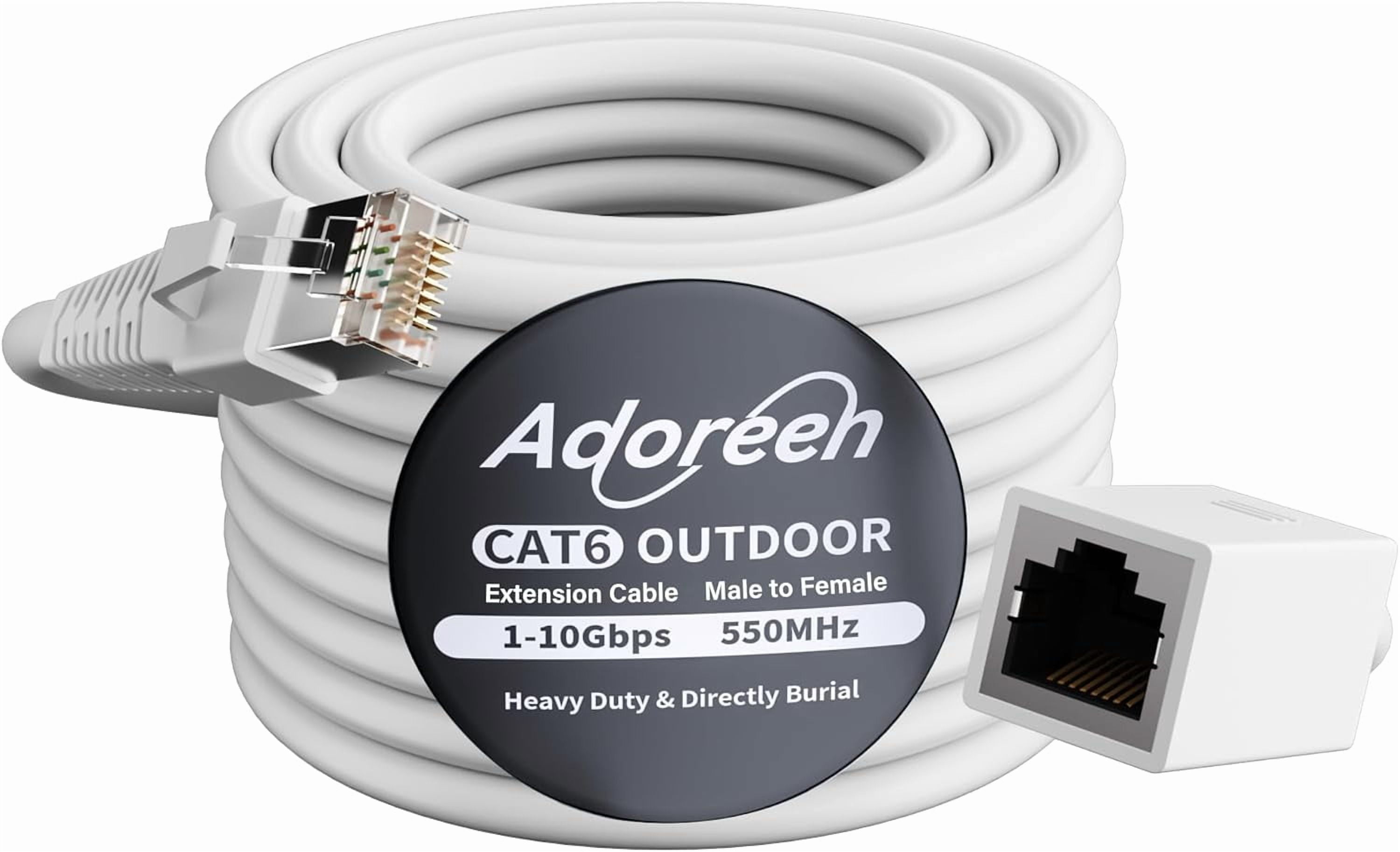 JUNCHI-Cat 6 Outdoor Ethernet Extension Cable 35 Ft White, High Speed ...