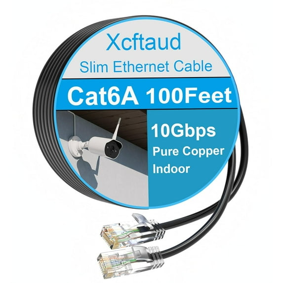 JUNCHI-Cat 6 Patch Cable 100 feet, Slim Cat6a Ethernet Cable 10Gbps 550Mhz, UTP Pure Copper ...