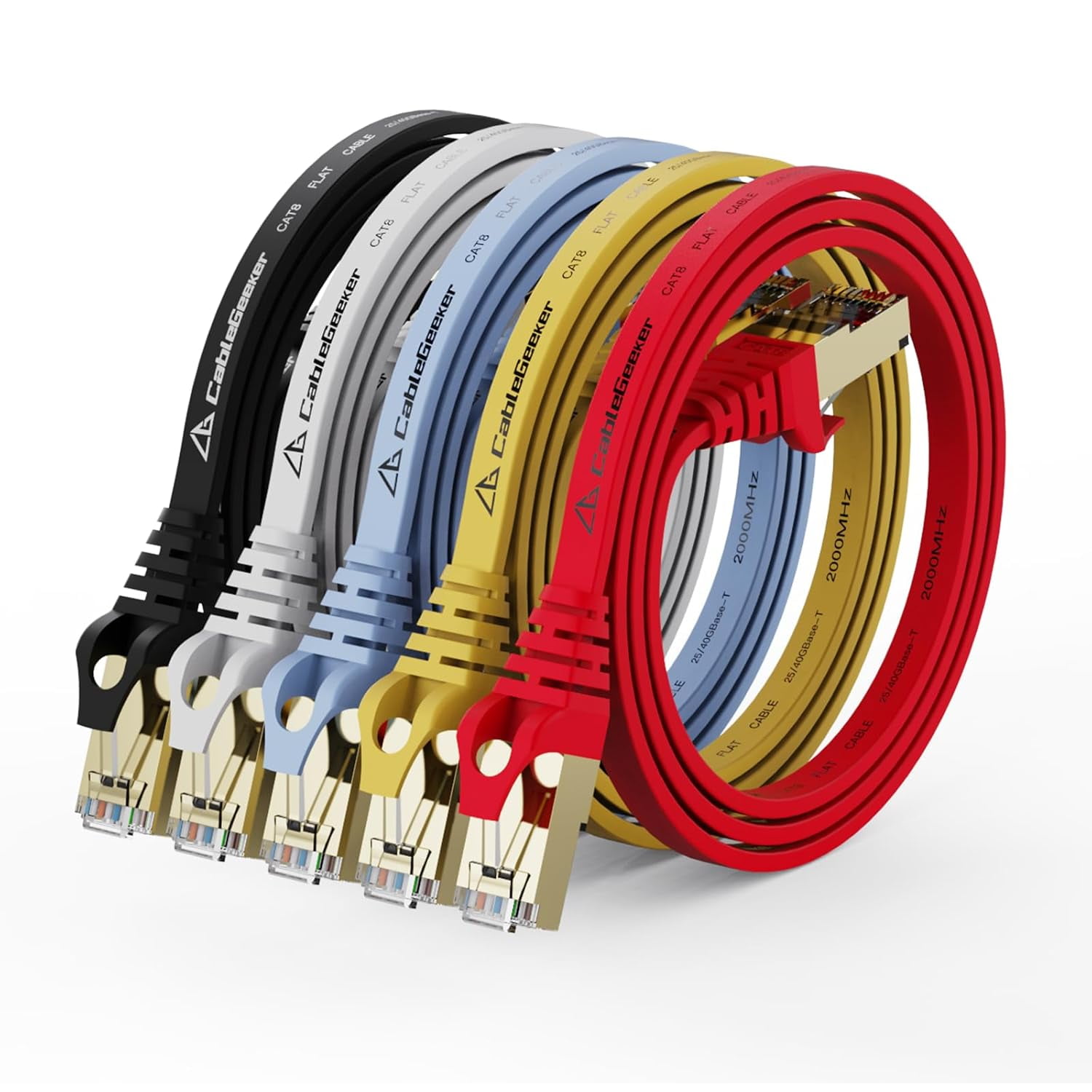 JUNCHI-Cat 8 Ethernet Cable 1FT 5 Pack Multi Color, 40Gbps 2000Mhz High ...