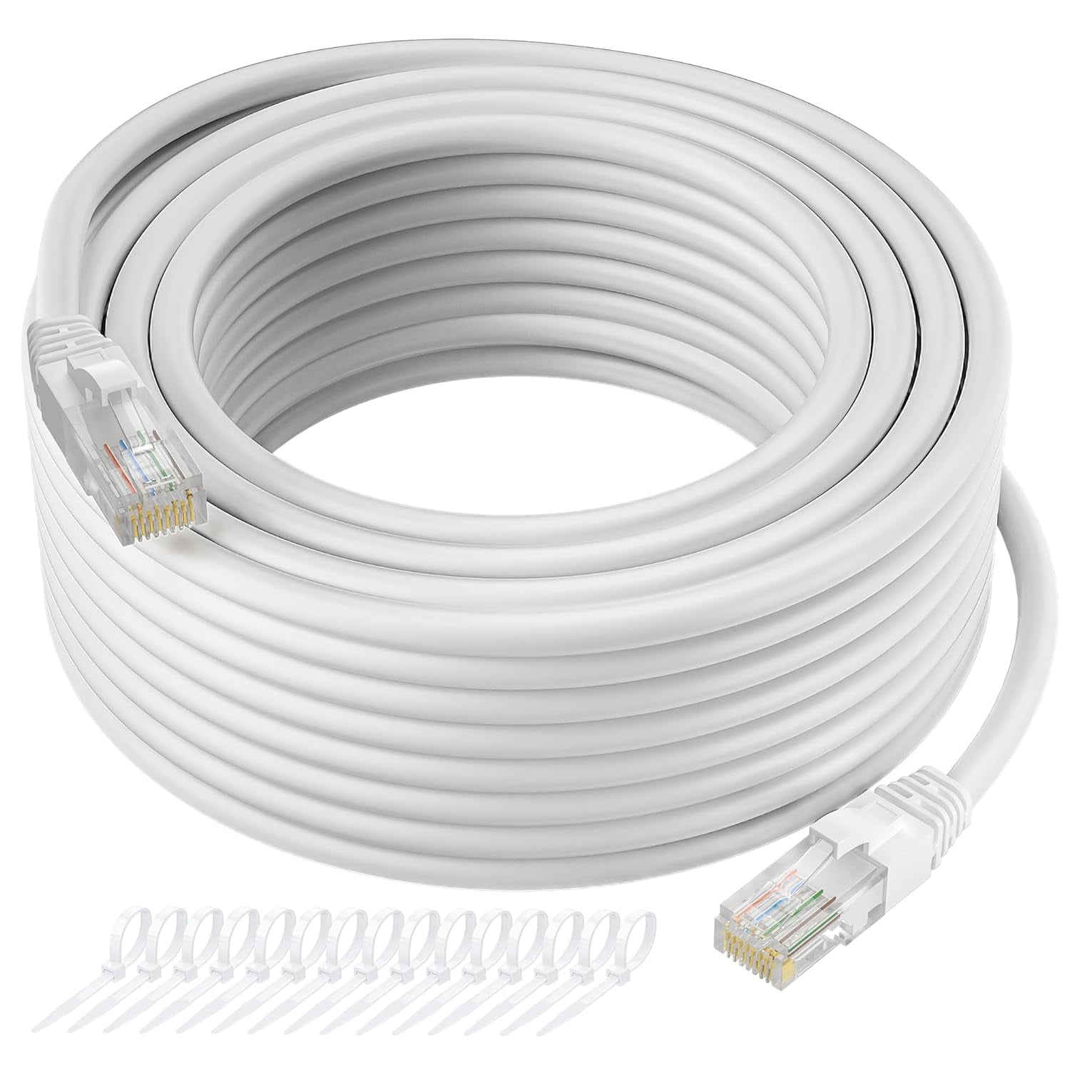 JUNCHI-Cat5e Ethernet Cable 25 FT, Long Cat 5e Internet Cable, White ...