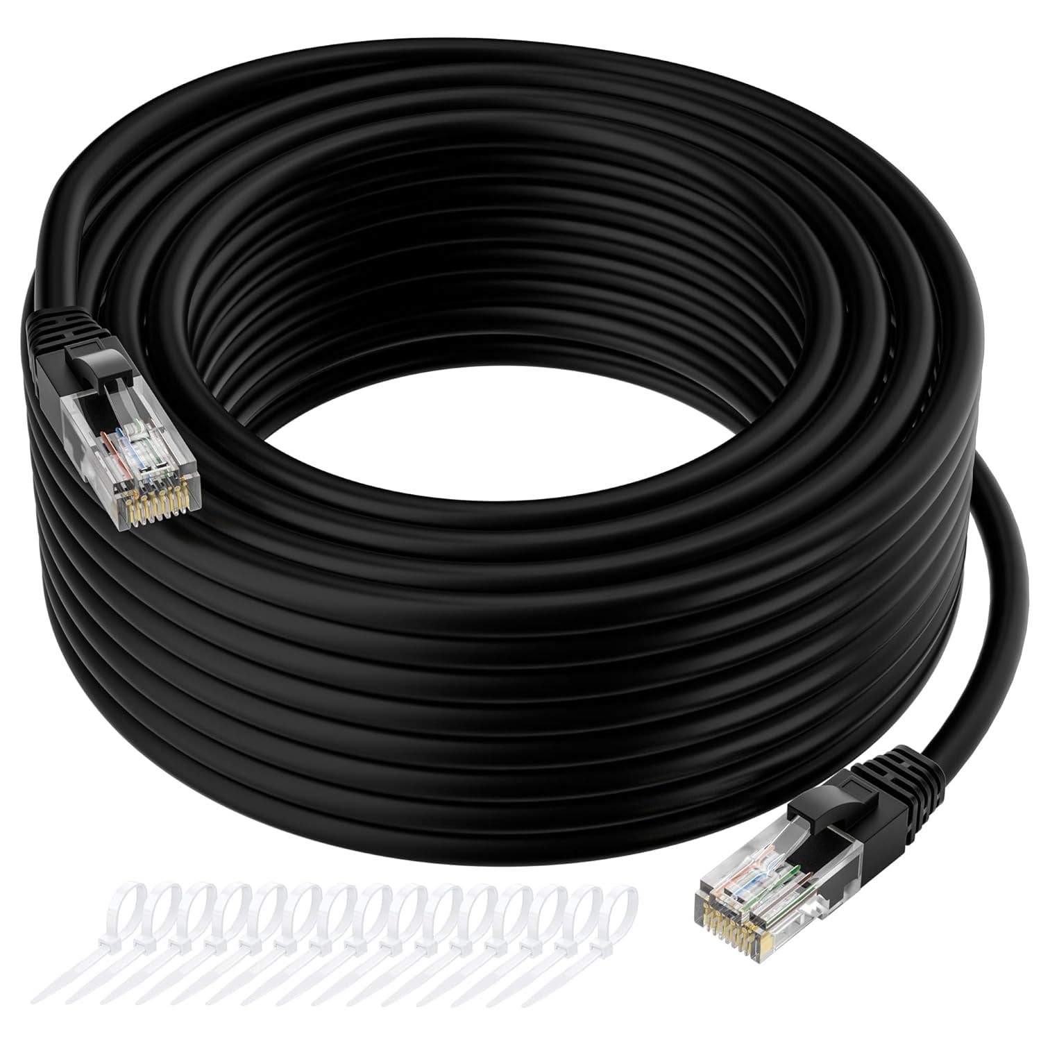 JUNCHI-Cat5e Ethernet Cable 75 FT, Long Cat 5e Internet Cable, Black ...