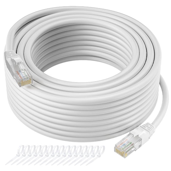 JUNCHI-Cat5e Ethernet Cable 75 FT, Long Cat 5e Internet Cable, White ...
