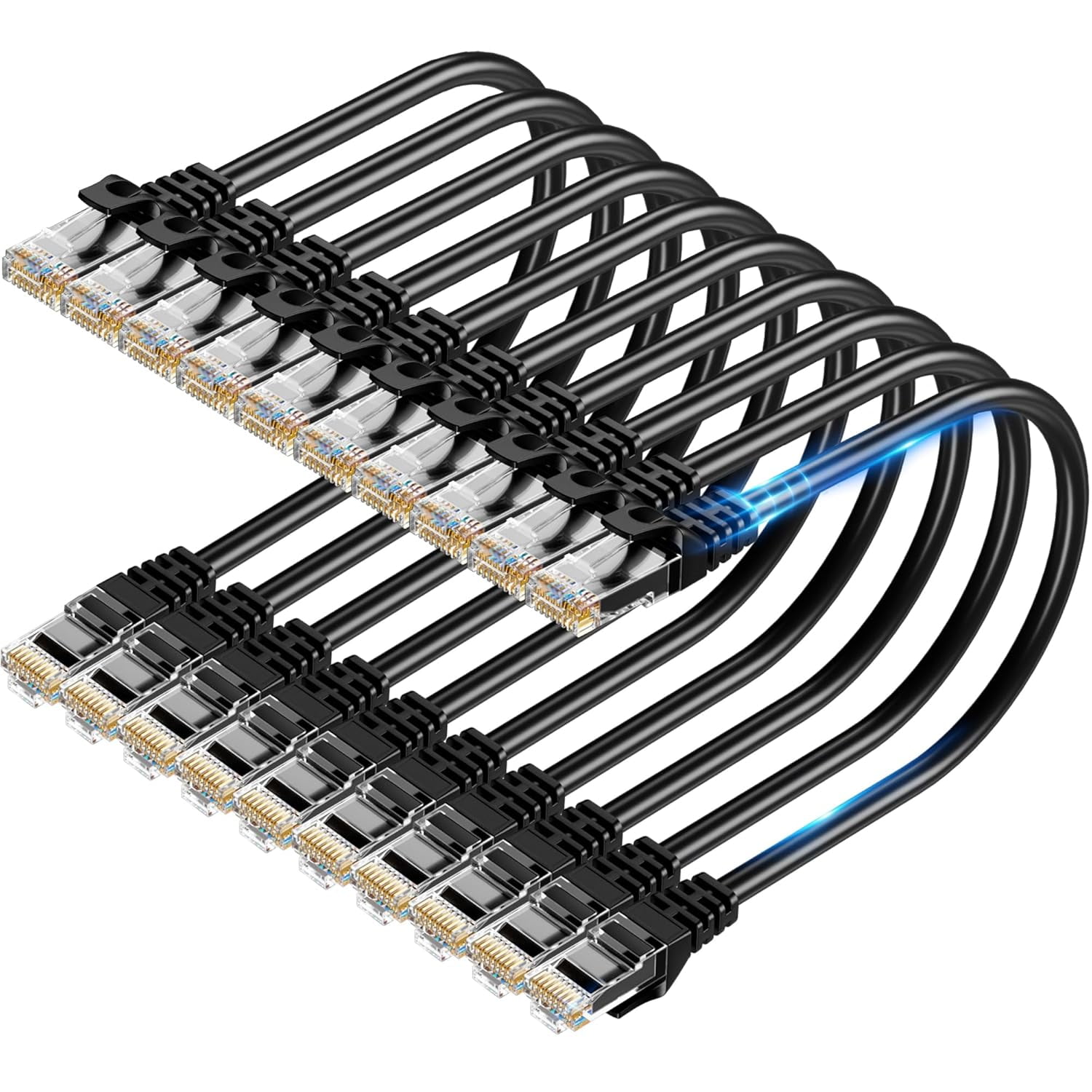 JUNCHI-Cat6 Ethernet Cable 10Gbps 14 ft (10 Pack), Flexible Bare Copper ...