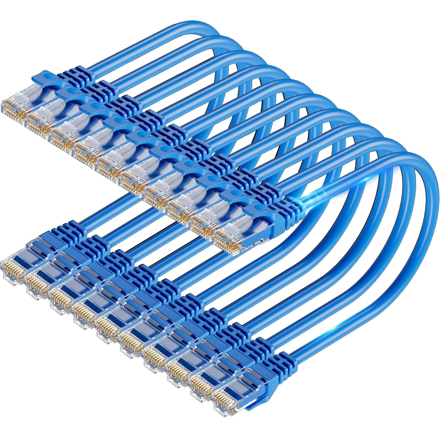 JUNCHI-Cat6 Ethernet Cable 10Gbps 3 ft (10 Pack), Flexible Bare Copper ...