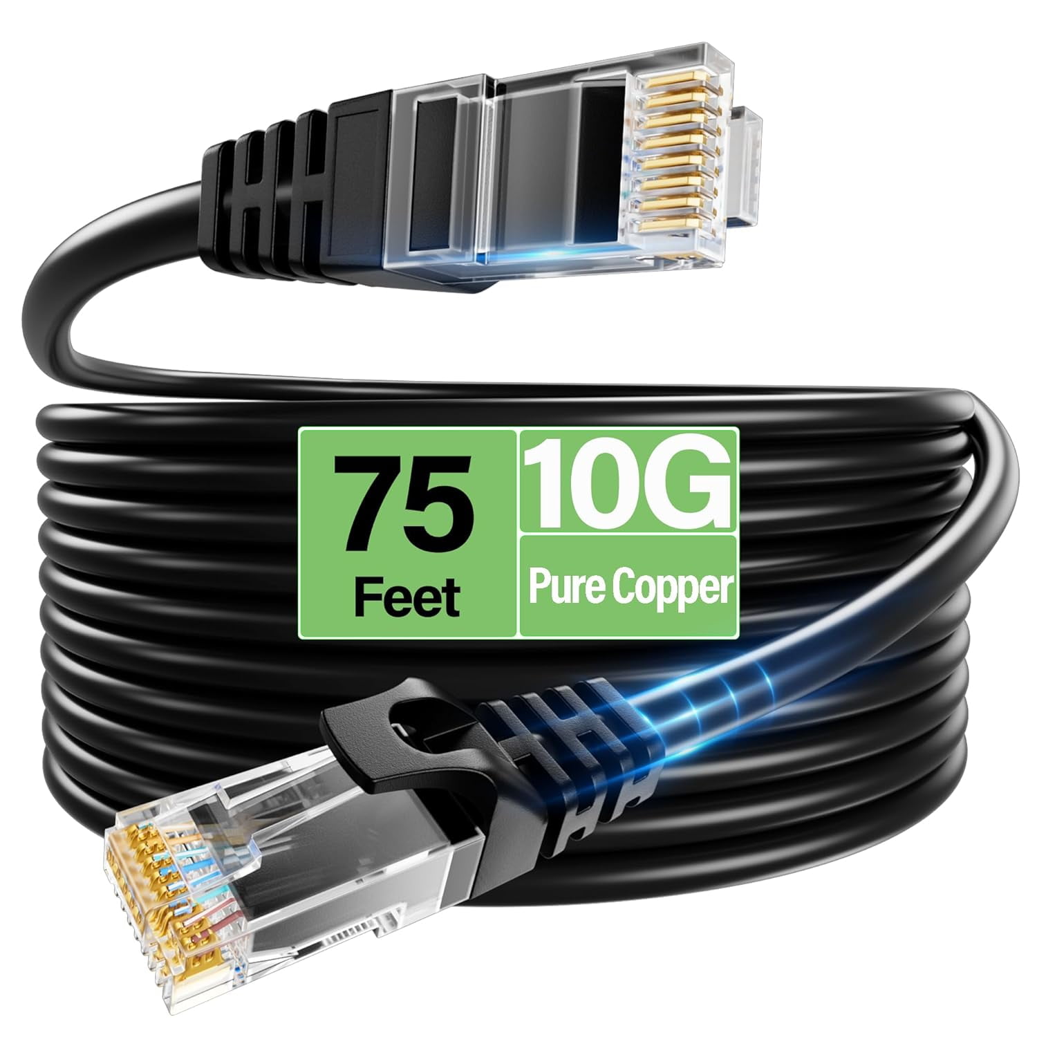 JUNCHI-Cat6 Ethernet Cable 10Gbps 75 ft, Flexible Bare Copper Cat6 ...