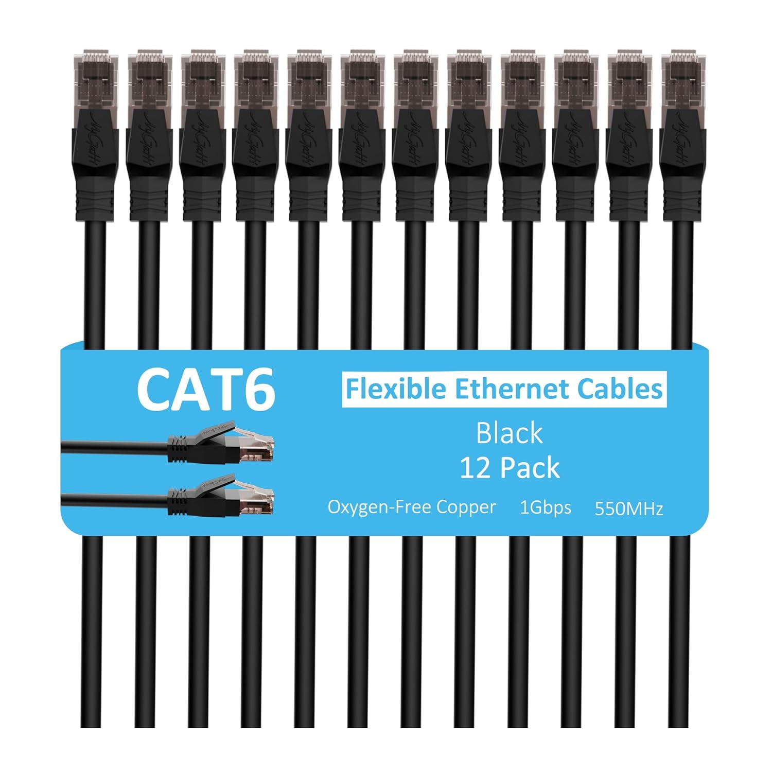 JUNCHI-Cat6 Ethernet Cable 4 FT (12-Pack), Snagless Cat 6 Patch Cable ...