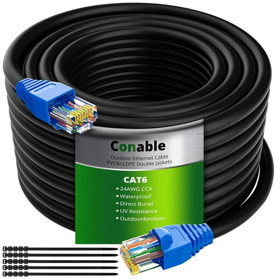 JUNCHI-Cat6 Outdoor Ethernet Cable 50ft, Heavy Duty Double Jackets ...