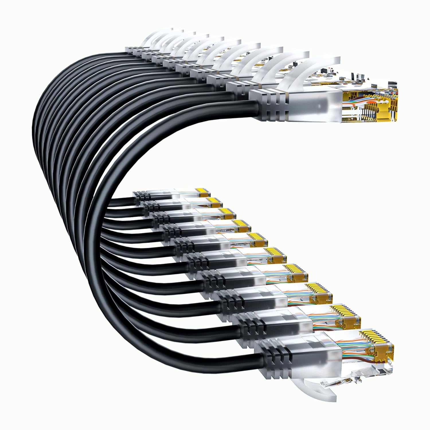 JUNCHI-Cat6a Patch Cables 2ft (10 Pack) Slim, Cat6 Ethernet Patch Cable ...