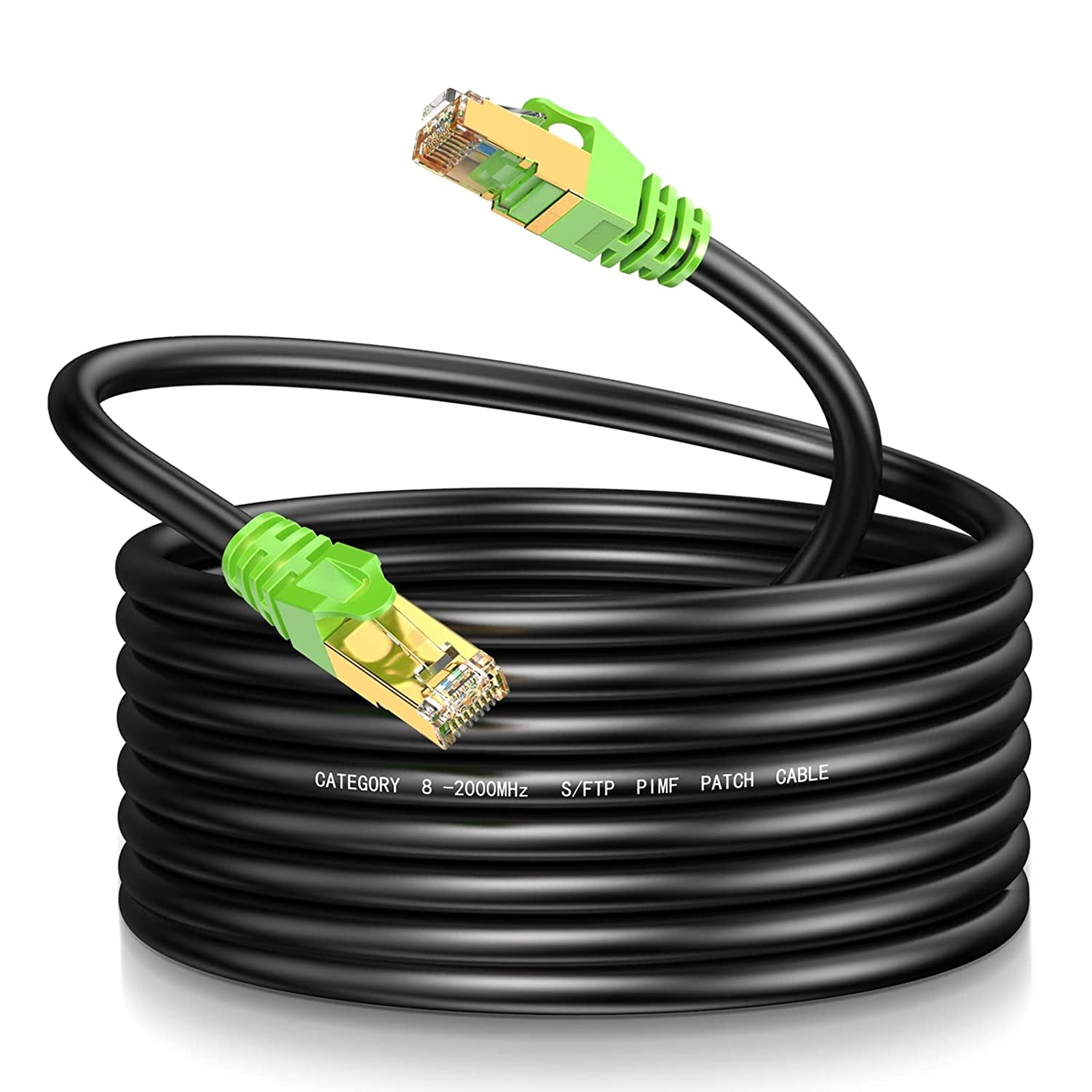 JUNCHI-Cat8 Ethernet Cable 50Ft Round S/FTP Outdoor&Indoor Heavy Duty ...