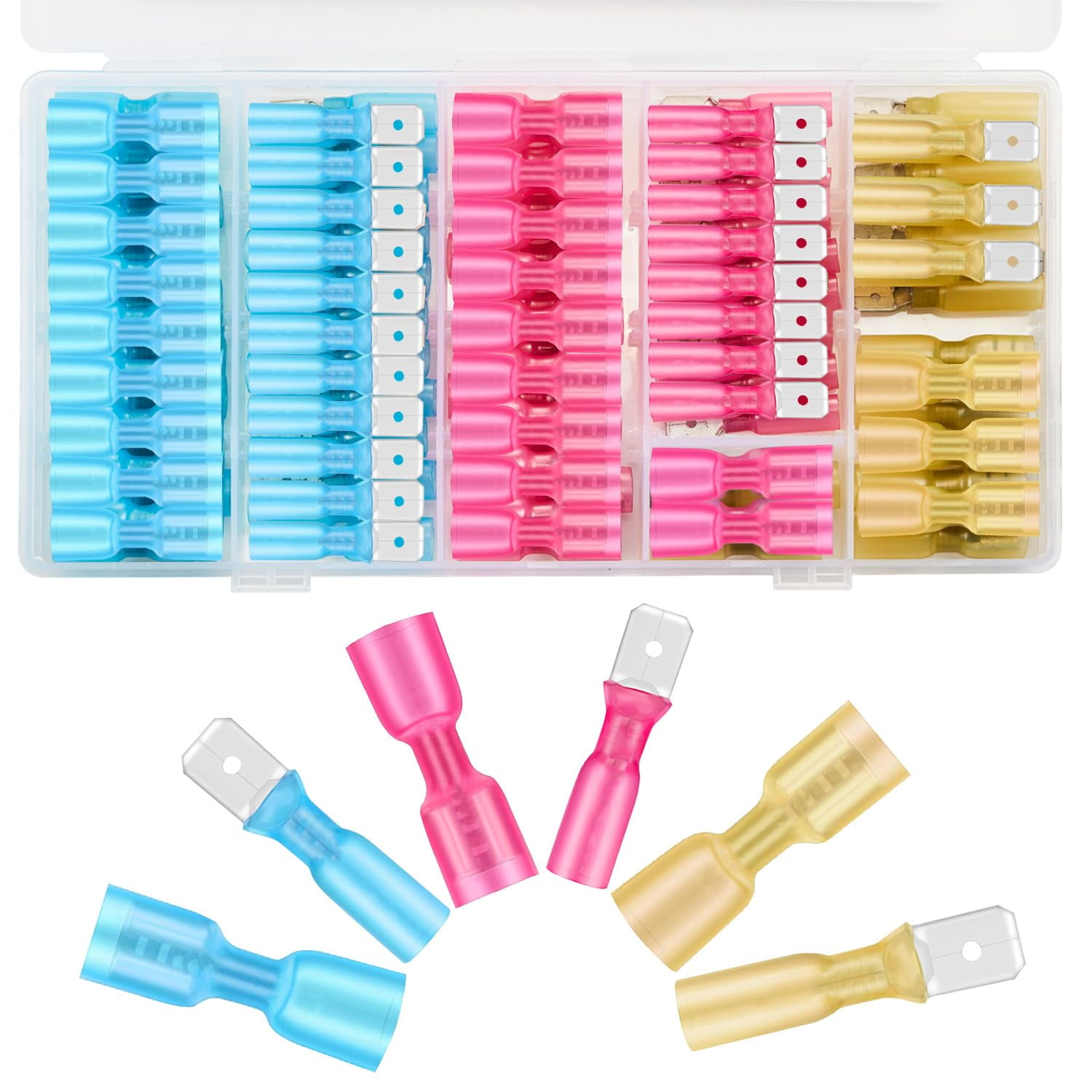 JUNCHI-Chanzon Spade Connectors Kit Quick Disconnect 22-18,16-14,12-10AWG Heat Shrink Male ...