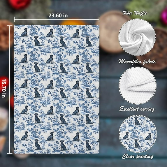 JUNCHI-Chinoiserie Labrador Retriever Kitchen Towels, Blue and White ...