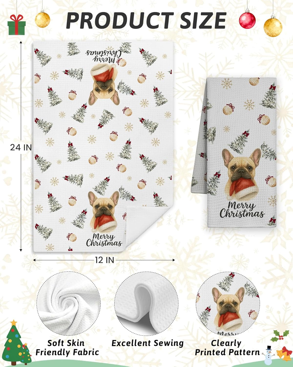 JUNCHI-Christmas Tree French Bulldog Kitchen Towels, Frenchie Gifts for ...