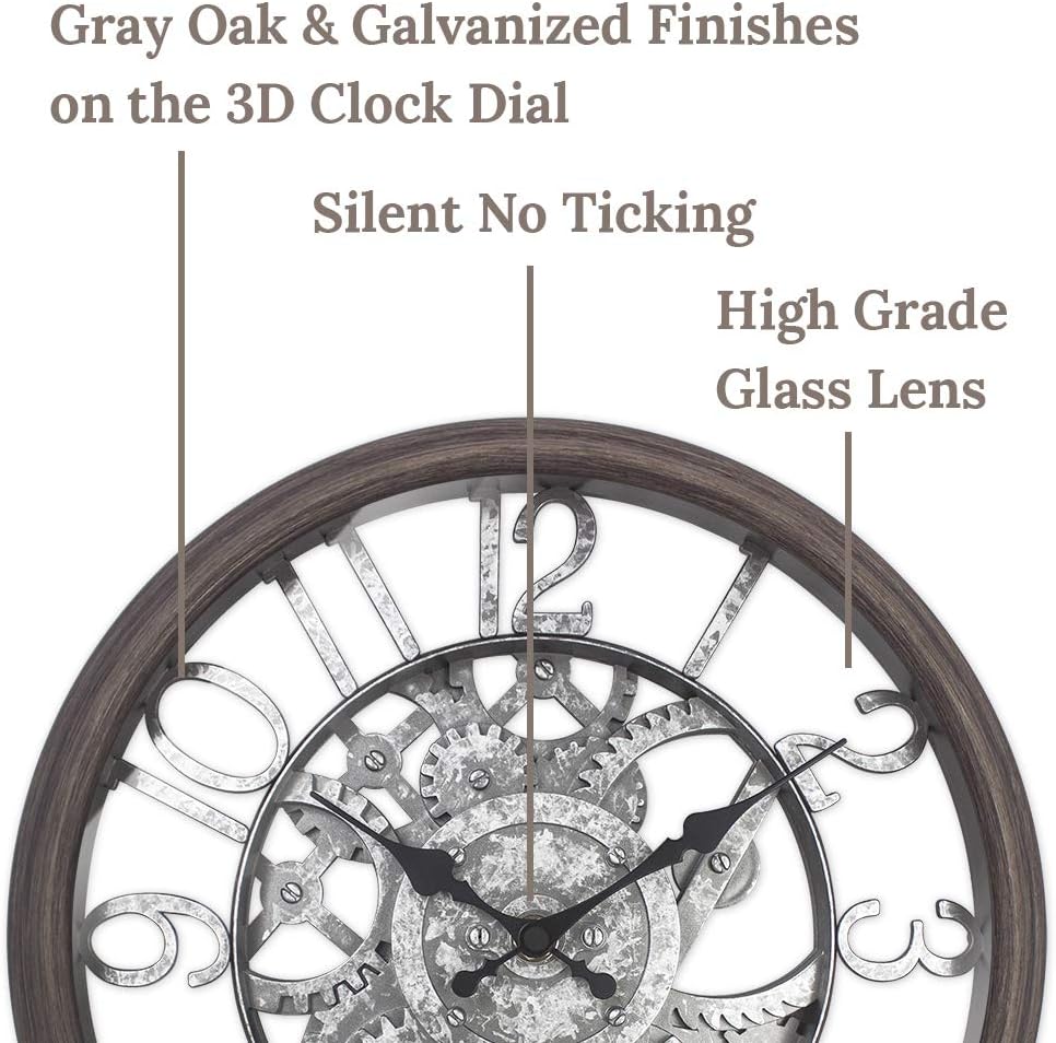 JUNCHI-& Co 12" Farmhouse Gear Clock, Silent no Ticking, Indoor/Outdoor ...