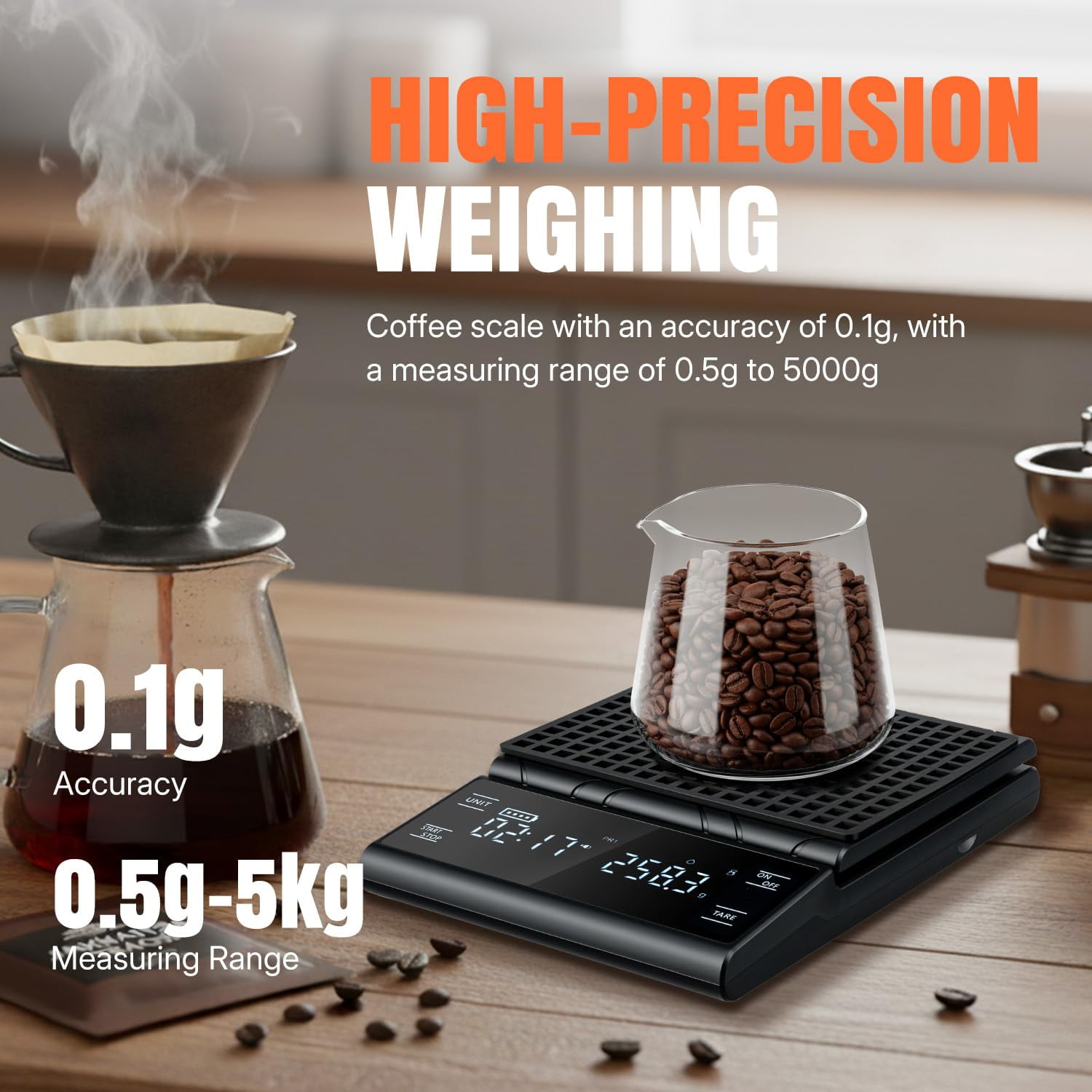 JUNCHI-Coffee Scale with Timer, 5kg/0.1g Accuracy, Rechargeable ...