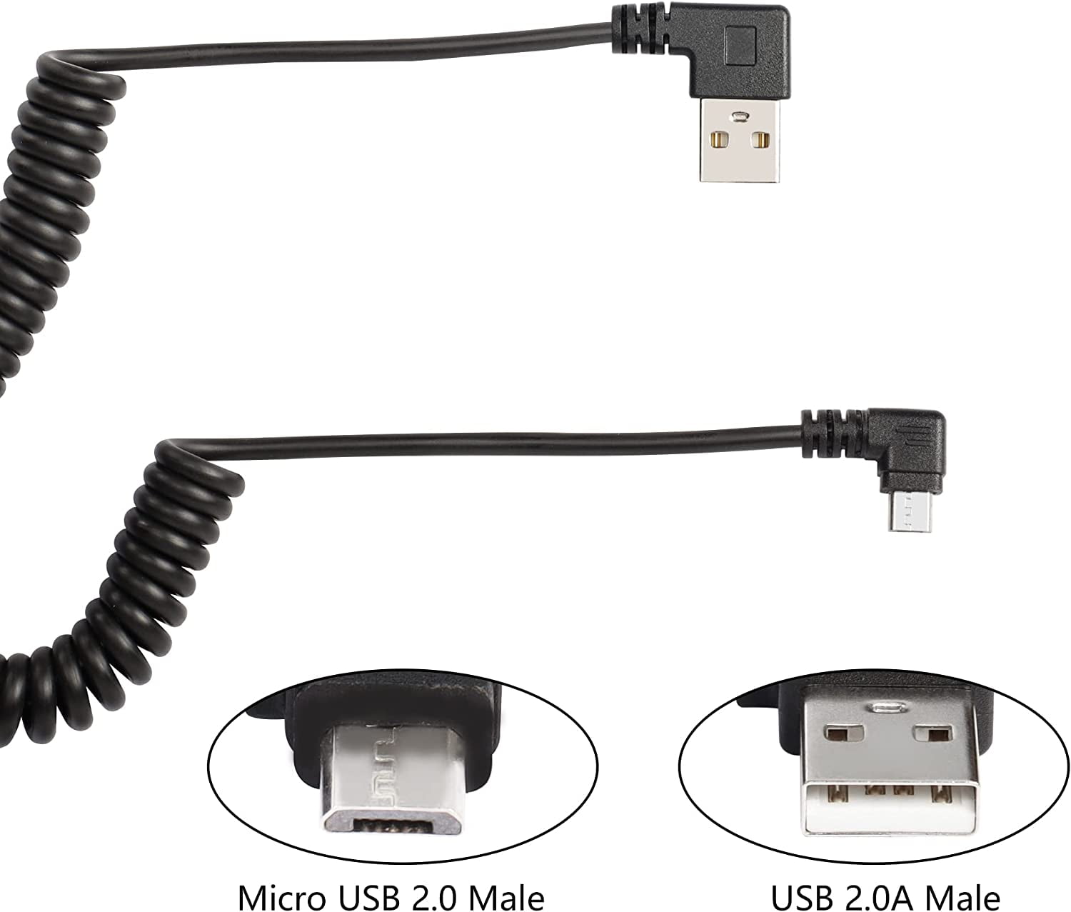 JUNCHI-Coiled Cable, Left Angle Micro USB to Right Angle USB A Sync ...