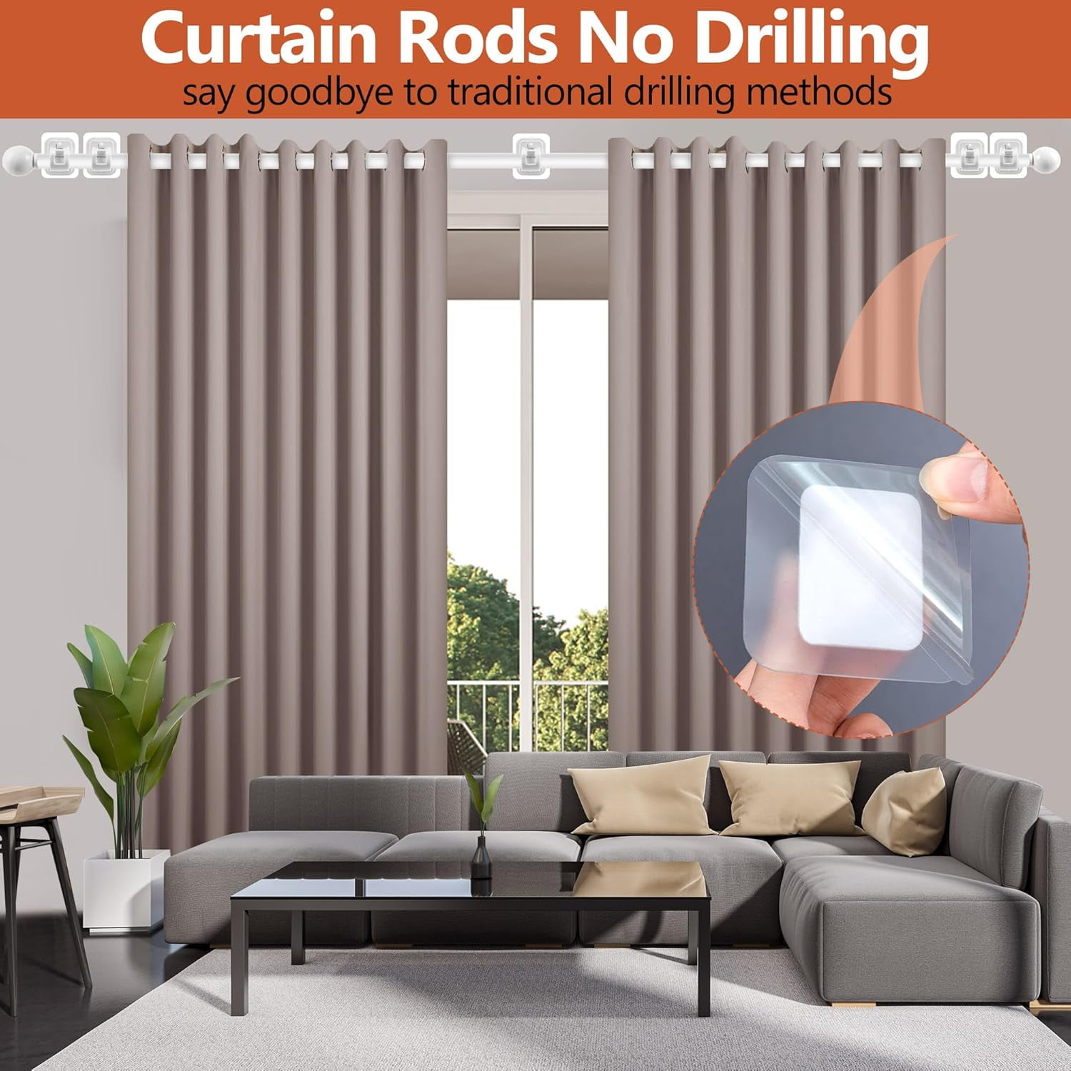 JUNCHI-Curtain Rods No Drilling for Windows Set 66 to 120-128 Inch,5/8 ...