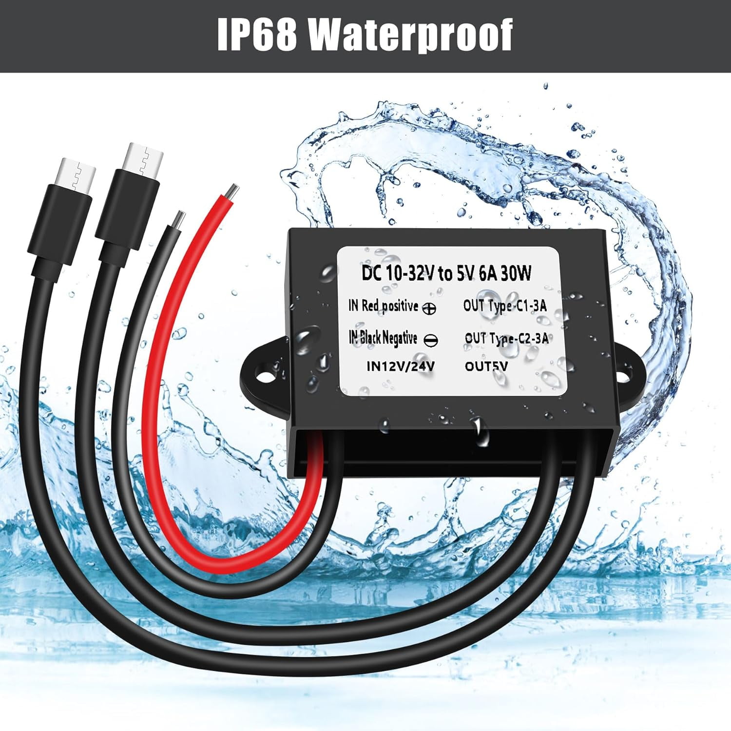 JUNCHI-DC 12V/24V to 5V USB C Converter - DC-DC Step Down Converter ...