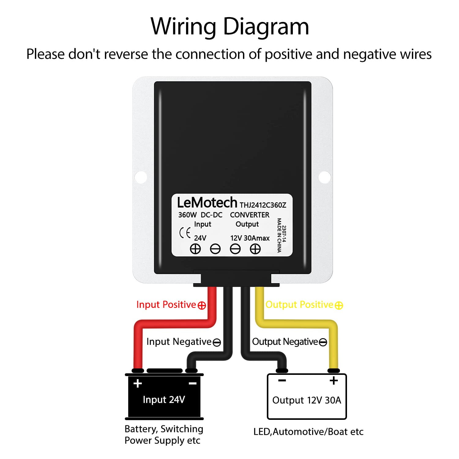 JUNCHI-DC 24v to 12v Converter 30A 360W Step Down Converter Voltage ...