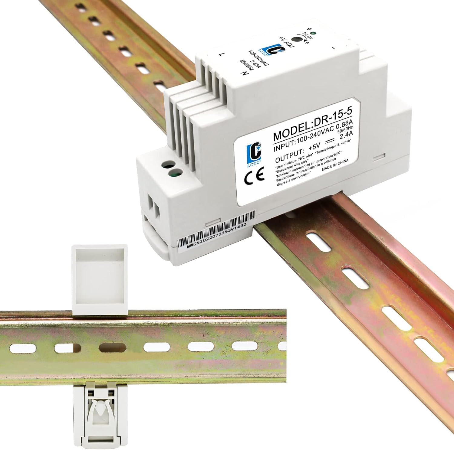 JUNCHI-DC 5V Din Rail Slim Switching Power Supply 15W 2.4A(Input:100 ...