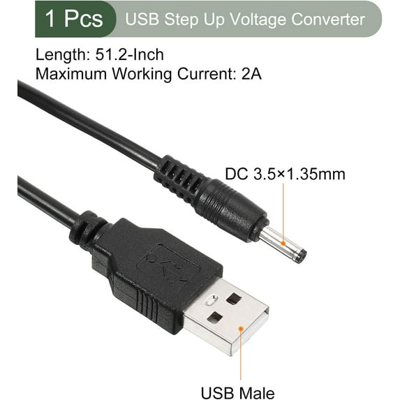 JUNCHI-DC 5V to DC 12V USB Step Up Voltage Converter, Power Cable, 1.3m ...