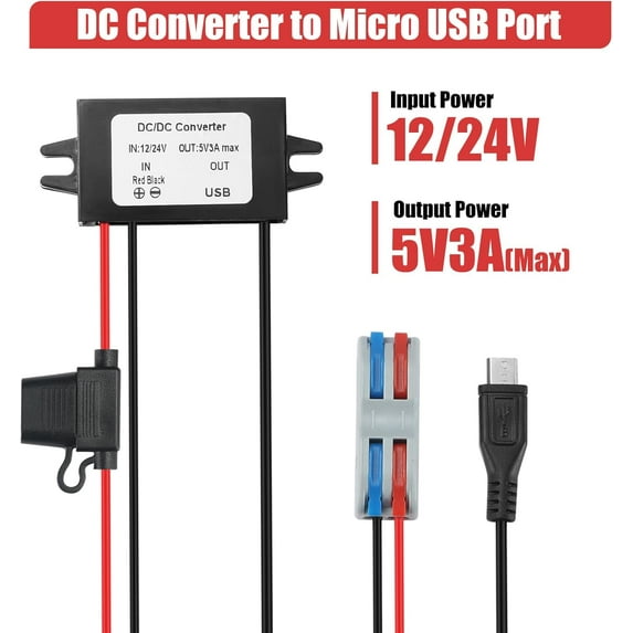 JUNCHI-DC-DC 12V 24V to 5V Converter 3A 15W Micro USB C Buck Converter ...